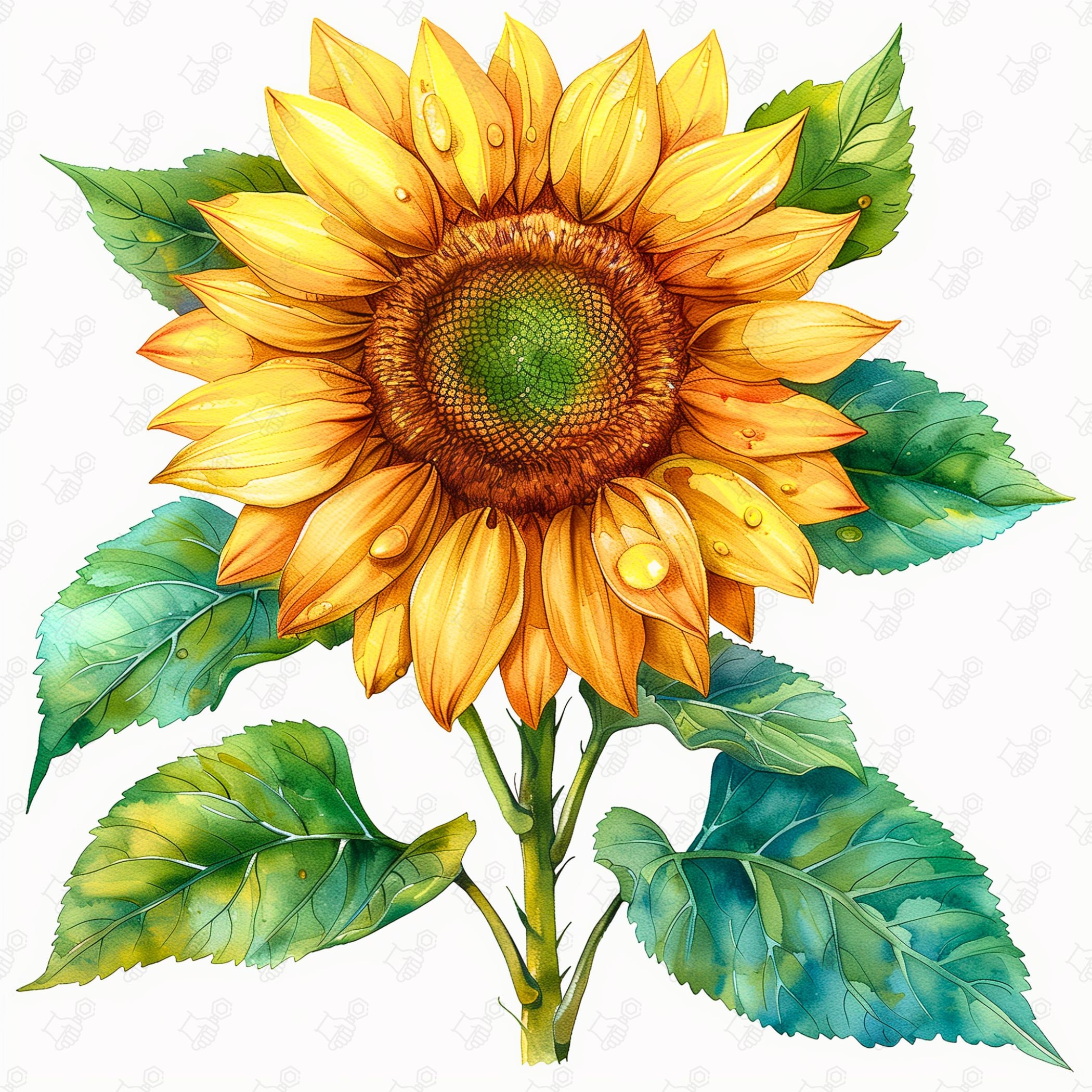 Sunflower Watercolor Clipart Bundle: Commercial Use Graphics (digital ...
