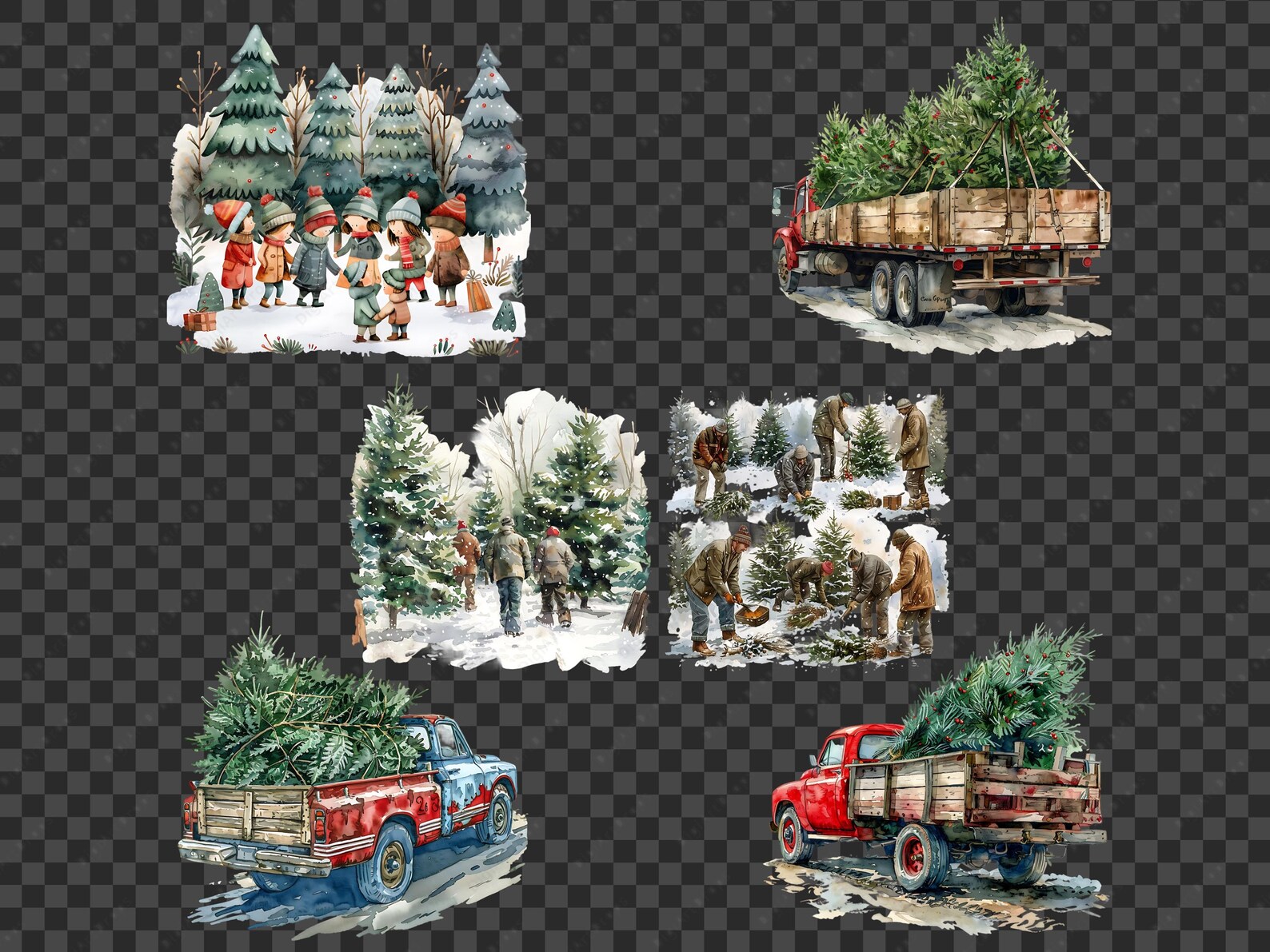 Christmas Tree Farm Clipart Bundle: 40 Festive Winter Graphics (digital ...