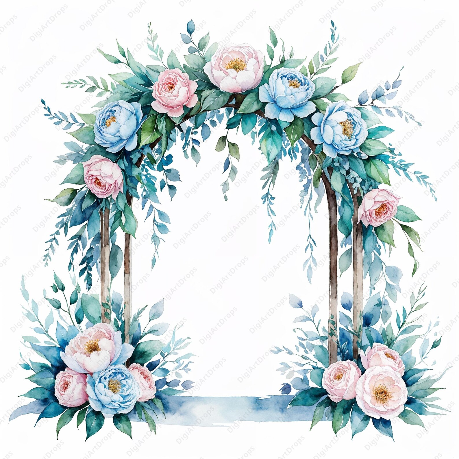 Digital Rustic Blue Floral Wedding Clipart JPG - Rustic Floral Arch ...