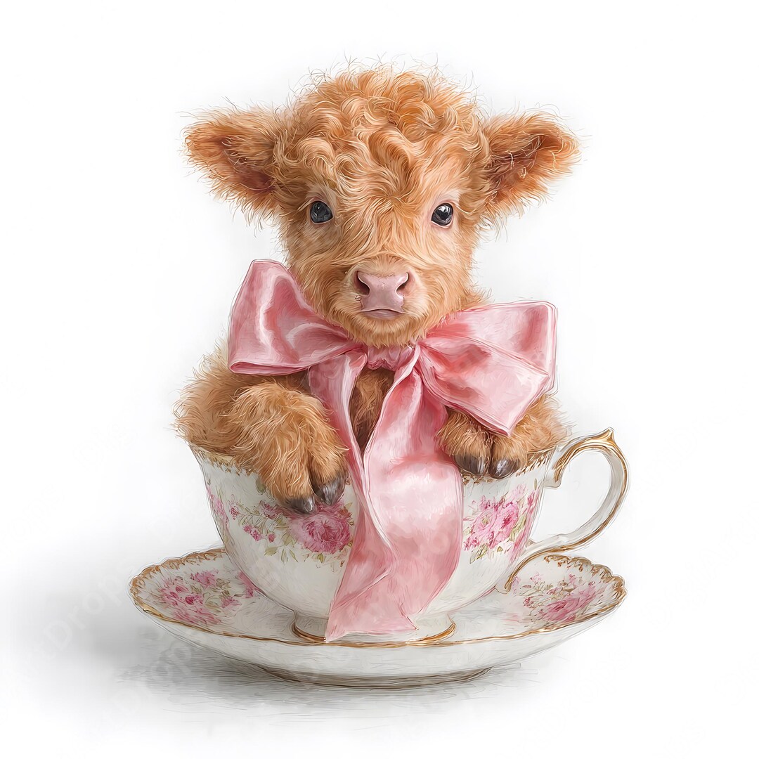 Collage Sheet | Highland Cow Teacup Watercolor | Digital Scrapbook ...
