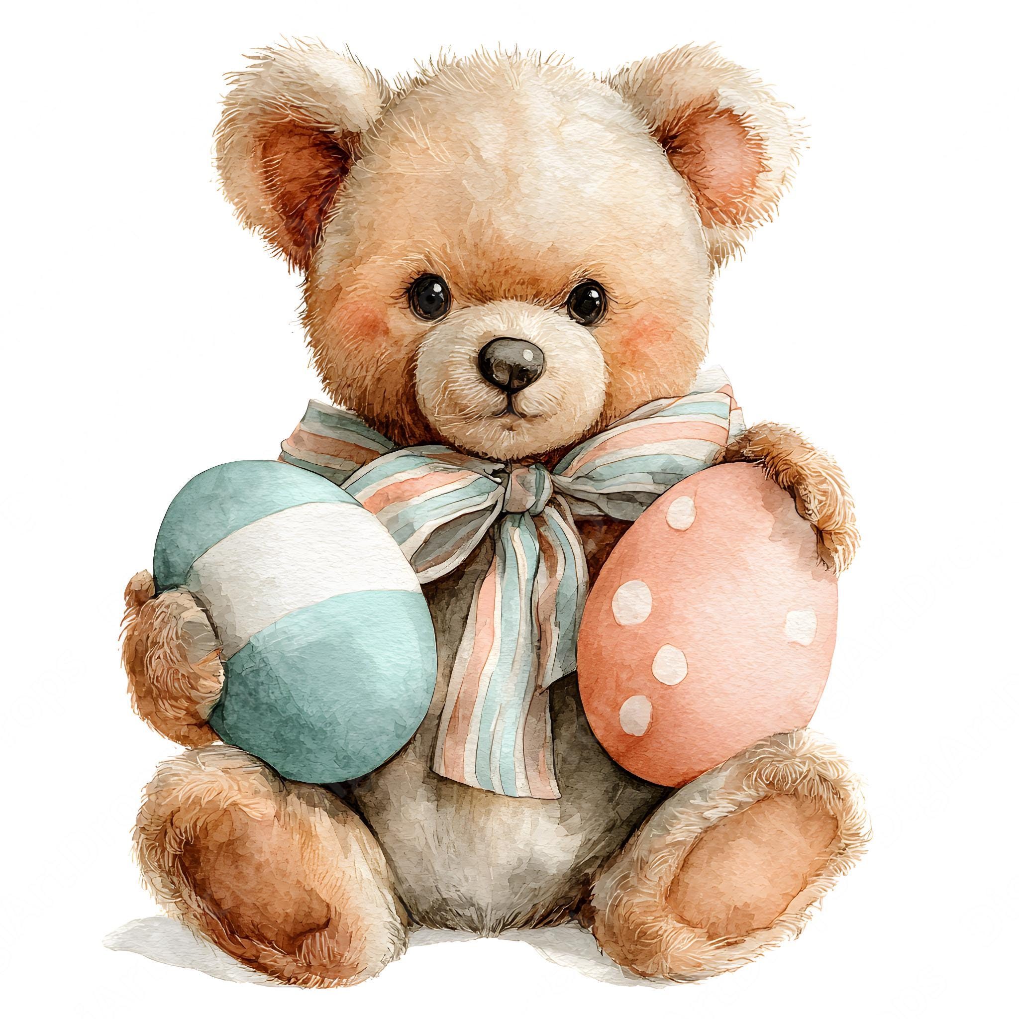 Watercolor Easter Teddy Bear Clipart, Pastel Easter Egg Illustration ...