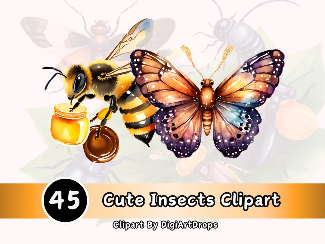 Cute Bug Clipart Bundle: Ladybug, Bee, Butterfly (digital Art) - Etsy