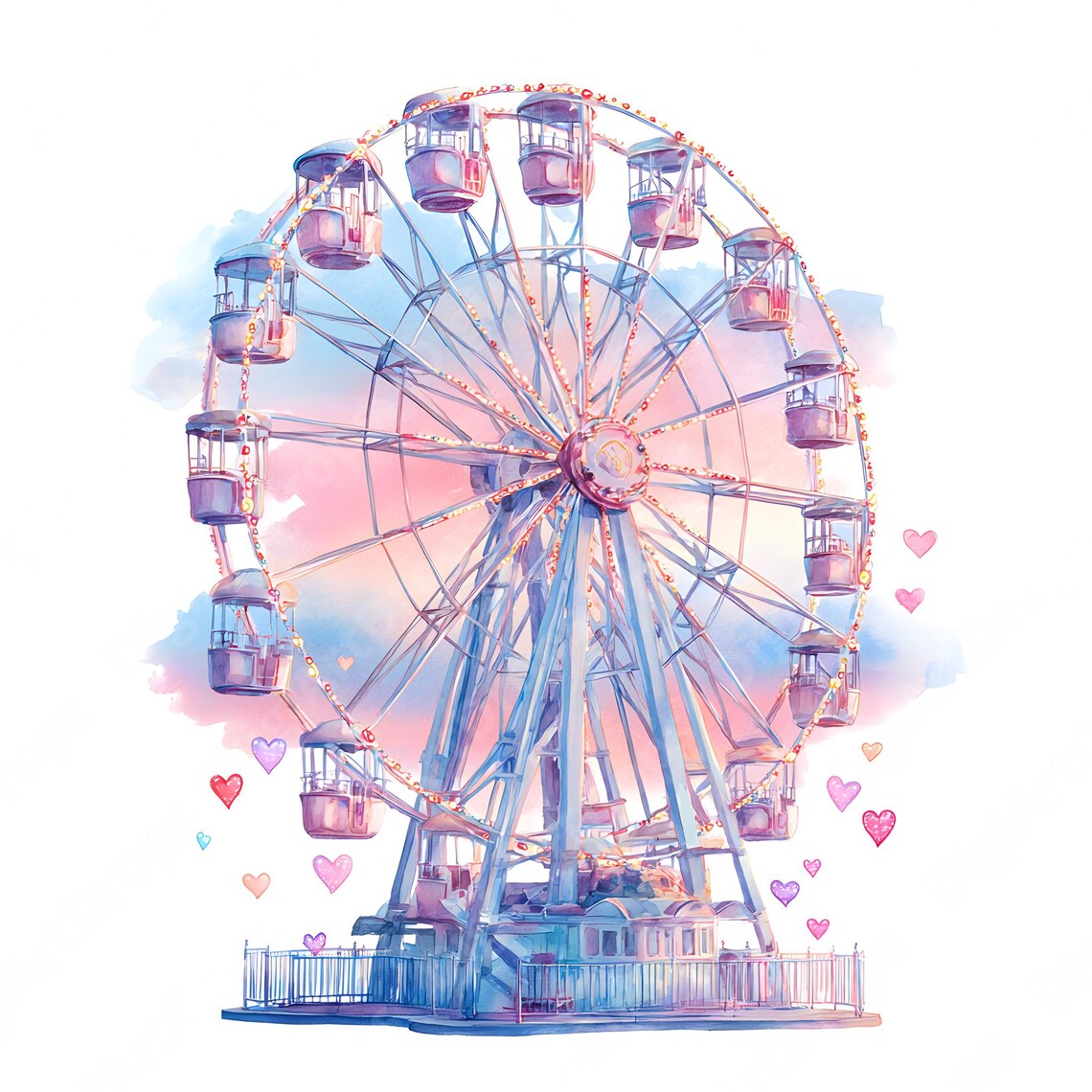 Ferris Wheel Clipart: Watercolor Pastel JPG, Junk Journal & Scrapbook ...