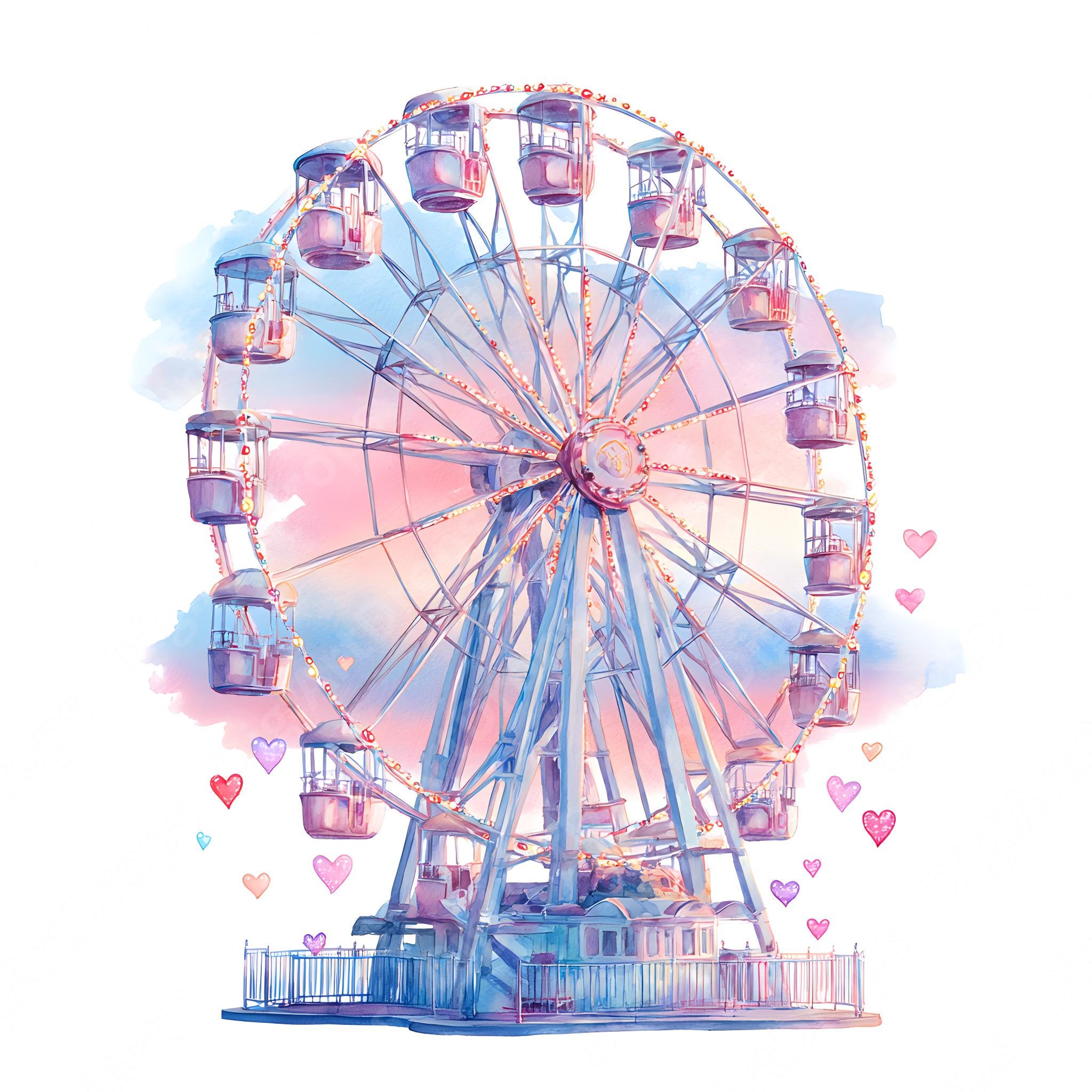 Ferris Wheel Clipart: Watercolor Pastel JPG, Junk Journal & Scrapbook ...