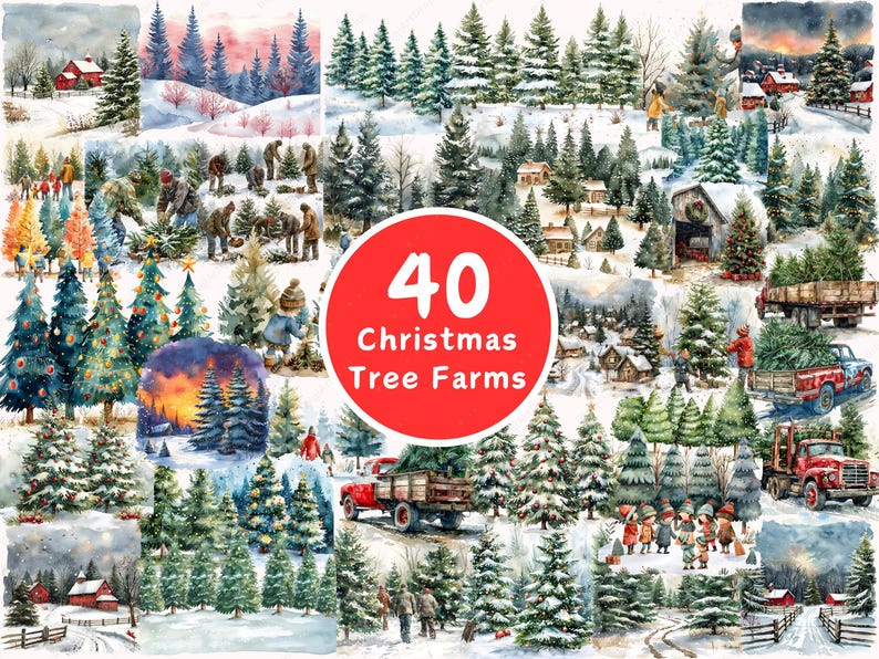 Christmas Tree Farm Clipart Bundle: 40 Festive Winter Graphics (digital ...