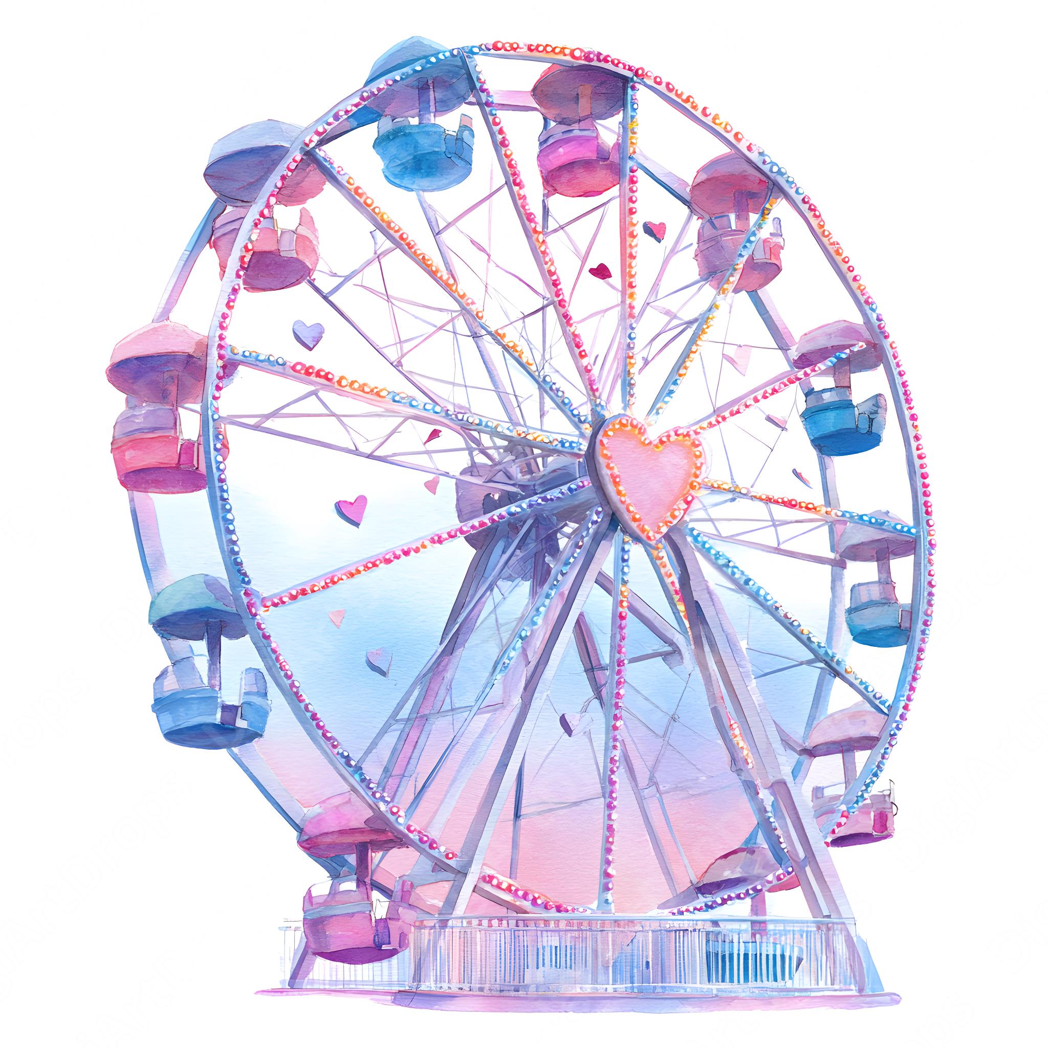 Ferris Wheel Clipart: Watercolor Pastel JPG, Junk Journal & Scrapbook ...