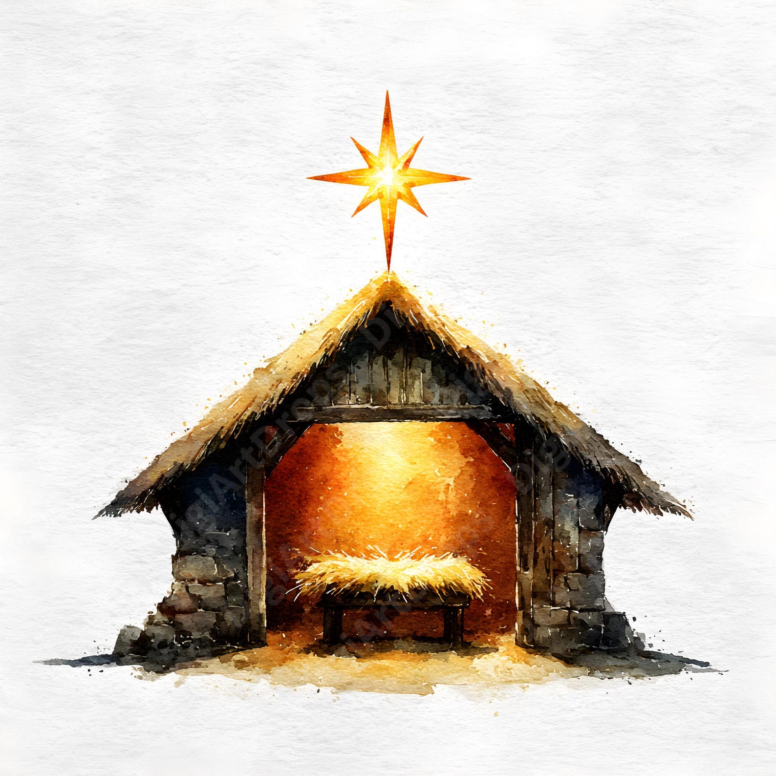 Bethlehem Star Nativity Clipart – Watercolor Manger Scene, Christian ...