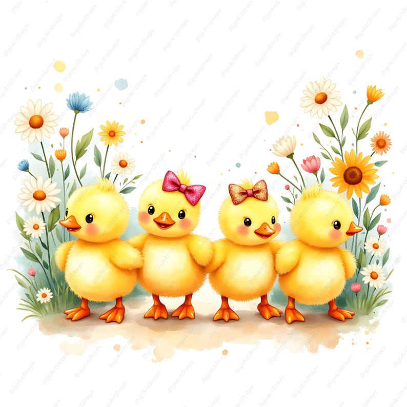 Watercolor Duckling Clipart, Kawaii Baby Ducks, Summer Party Art ...