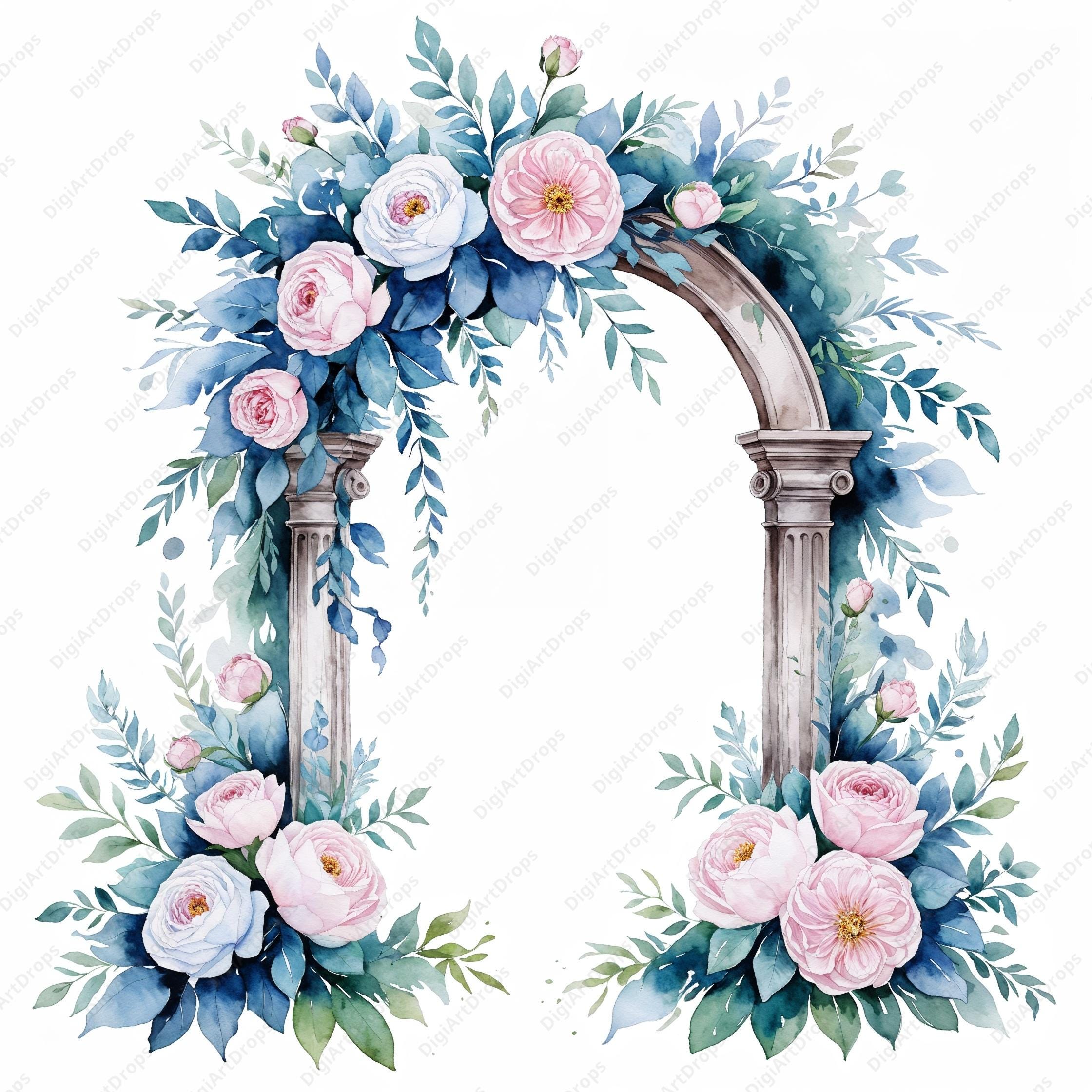 Digital Rustic Blue Floral Wedding Clipart JPG - Rustic Floral Arch ...