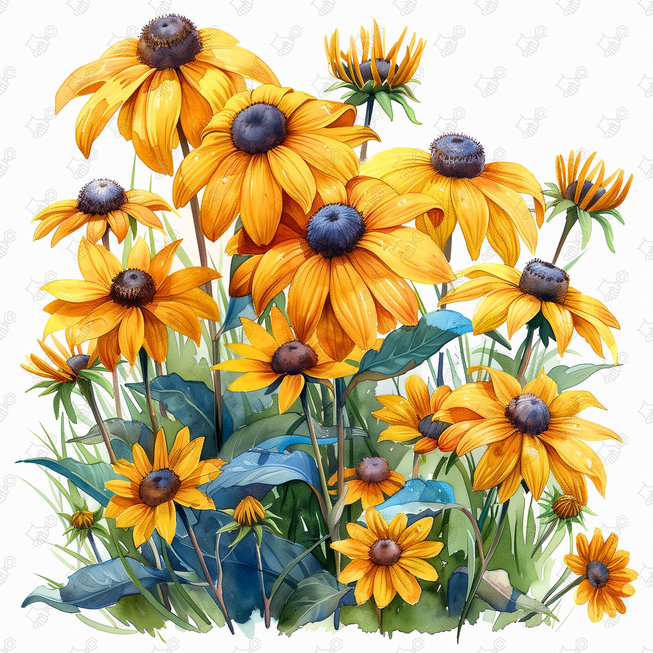 Black-eyed Susan Watercolor Clipart: Floral Invitation Graphics (JPG ...