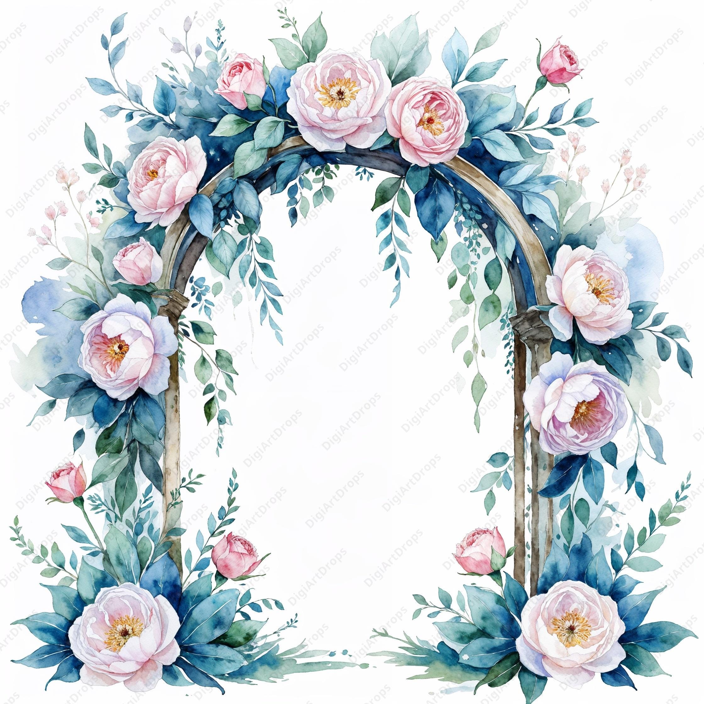Digital Rustic Blue Floral Wedding Clipart JPG - Rustic Floral Arch ...