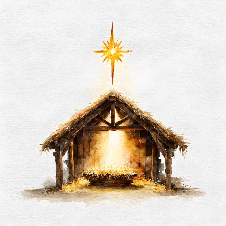 Bethlehem Star Nativity Clipart – Watercolor Manger Scene, Christian ...