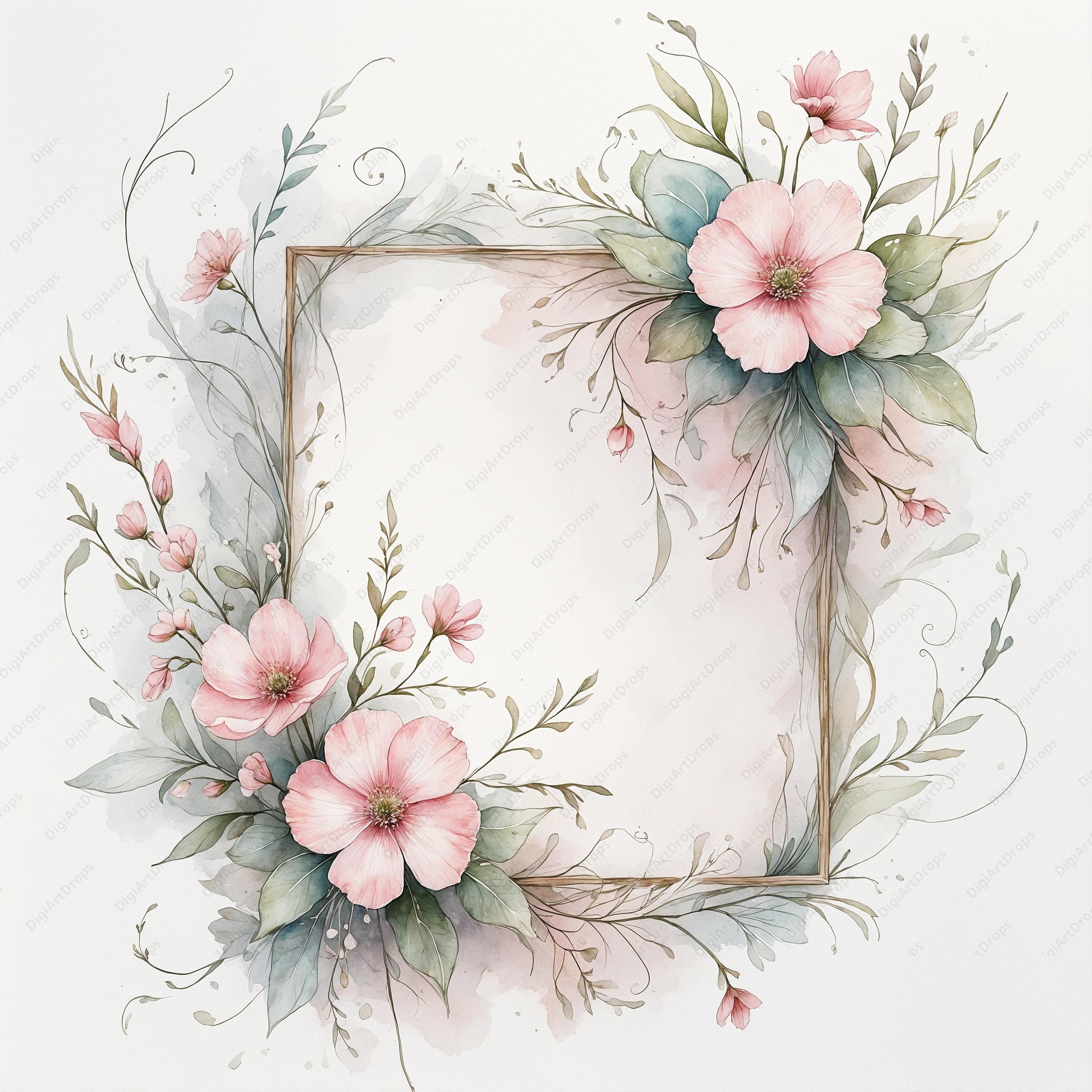 Watercolor Floral Frame Clipart: Wildflower Border (digital Download ...