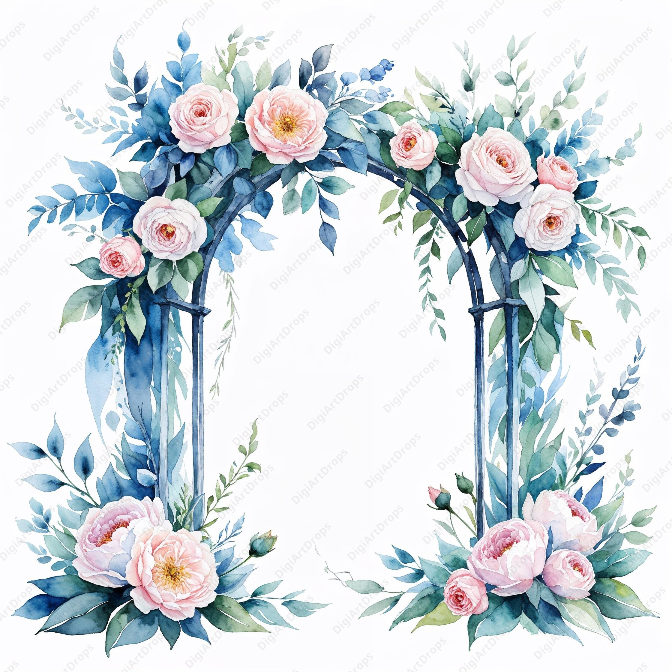 Digital Rustic Blue Floral Wedding Clipart JPG - Rustic Floral Arch ...