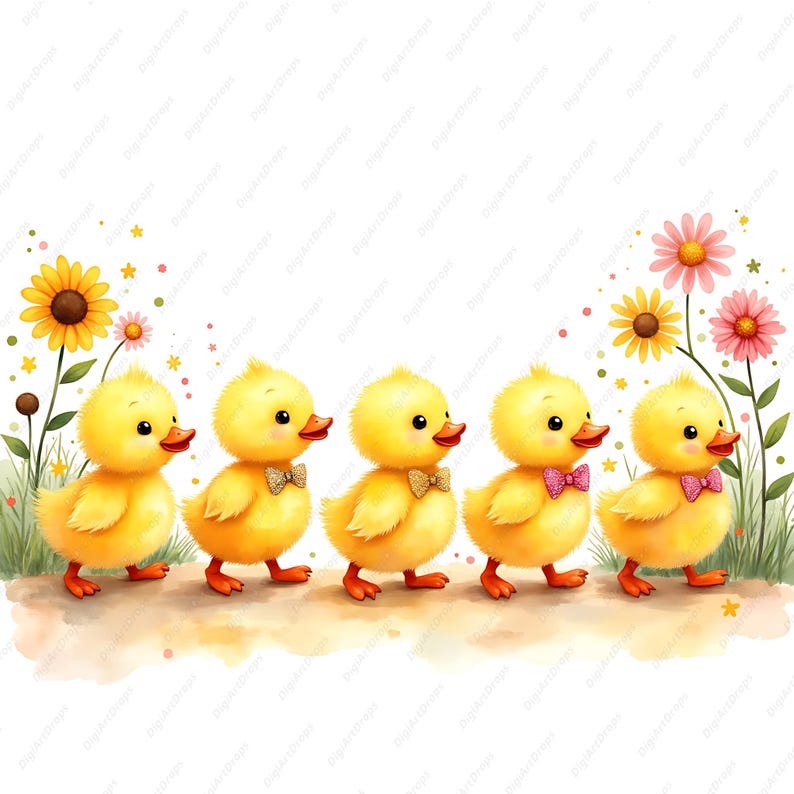 Watercolor Duckling Clipart, Kawaii Baby Ducks, Summer Party Art ...