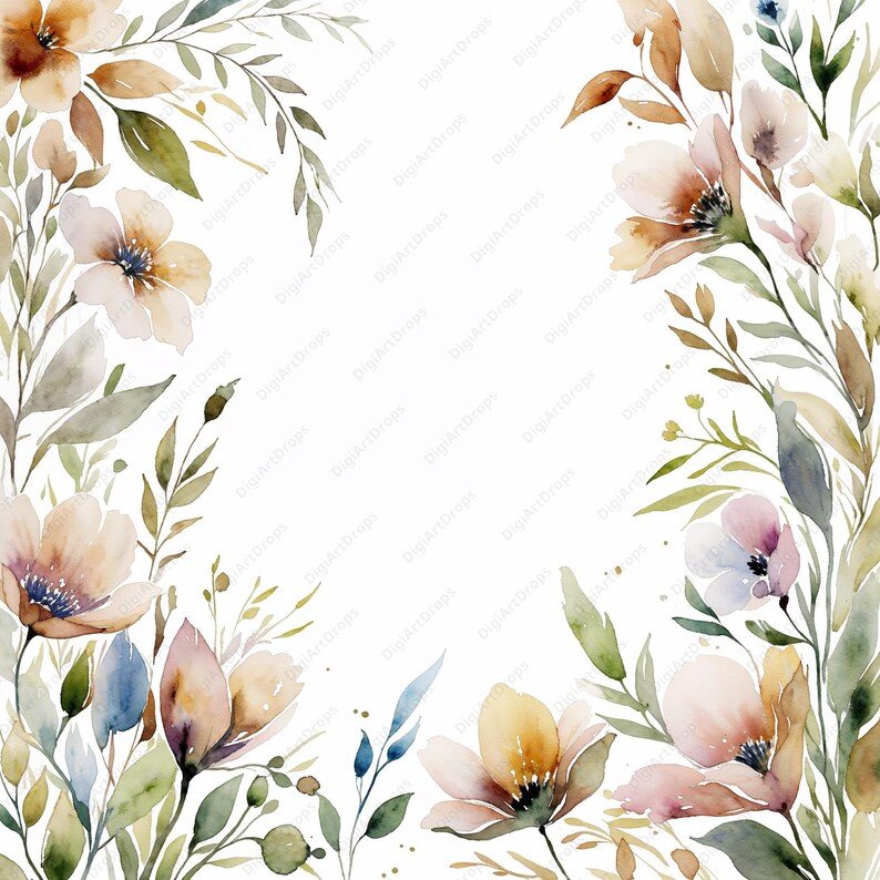 Rustic Floral Border Clipart - Wedding Invitation Art - Vintage Floral ...