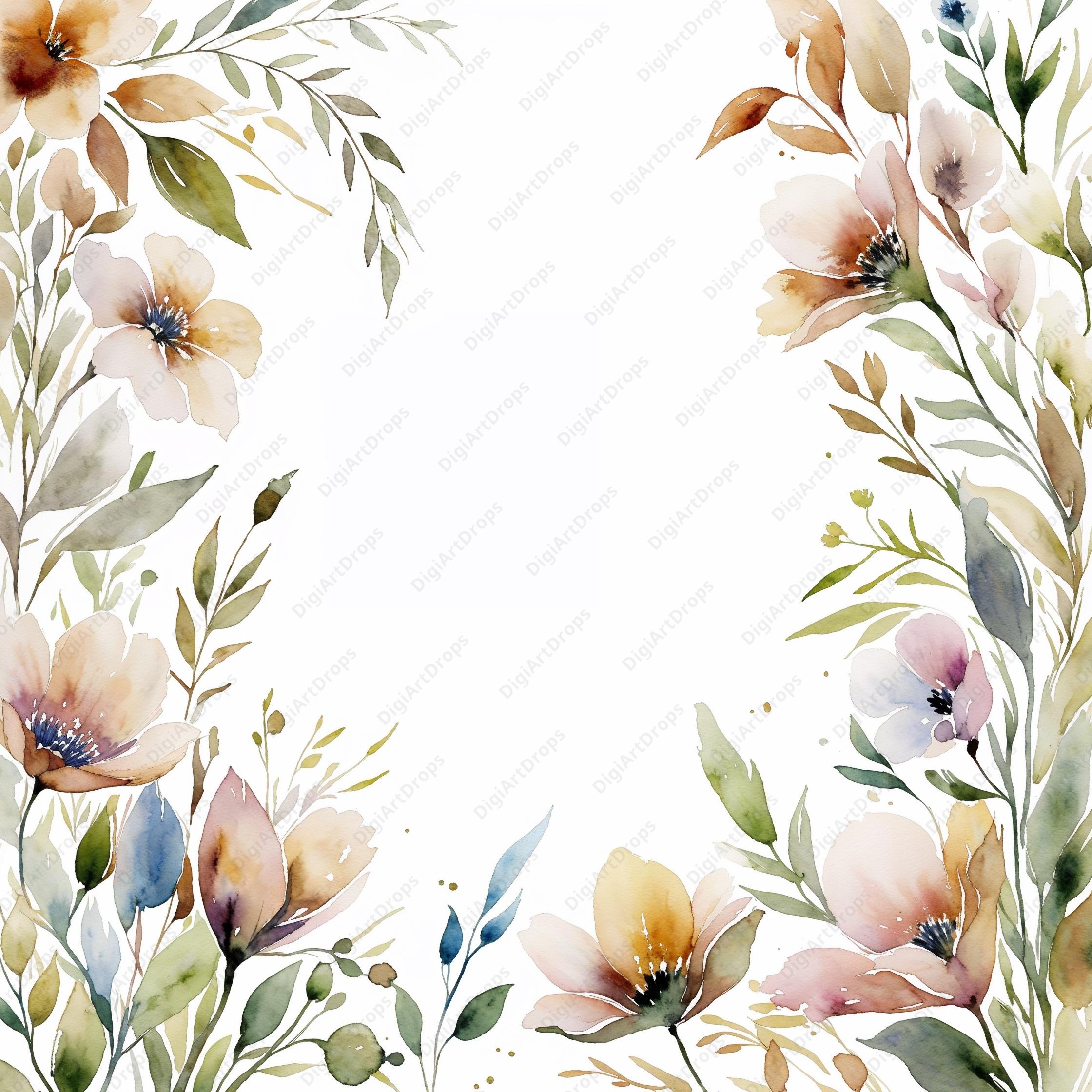 Rustic Floral Border Clipart - Wedding Invitation Art - Vintage Floral ...