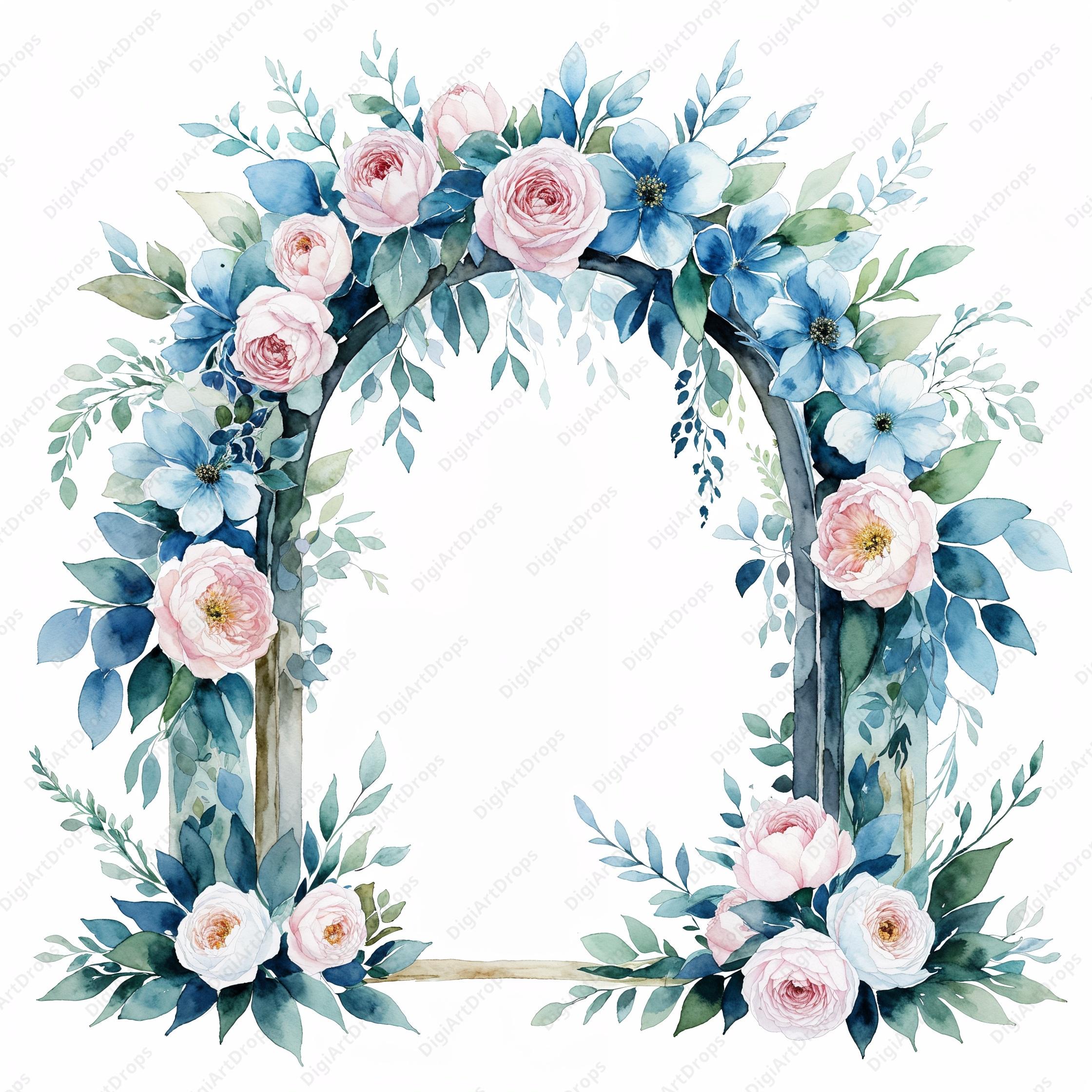 Digital Rustic Blue Floral Wedding Clipart JPG - Rustic Floral Arch ...