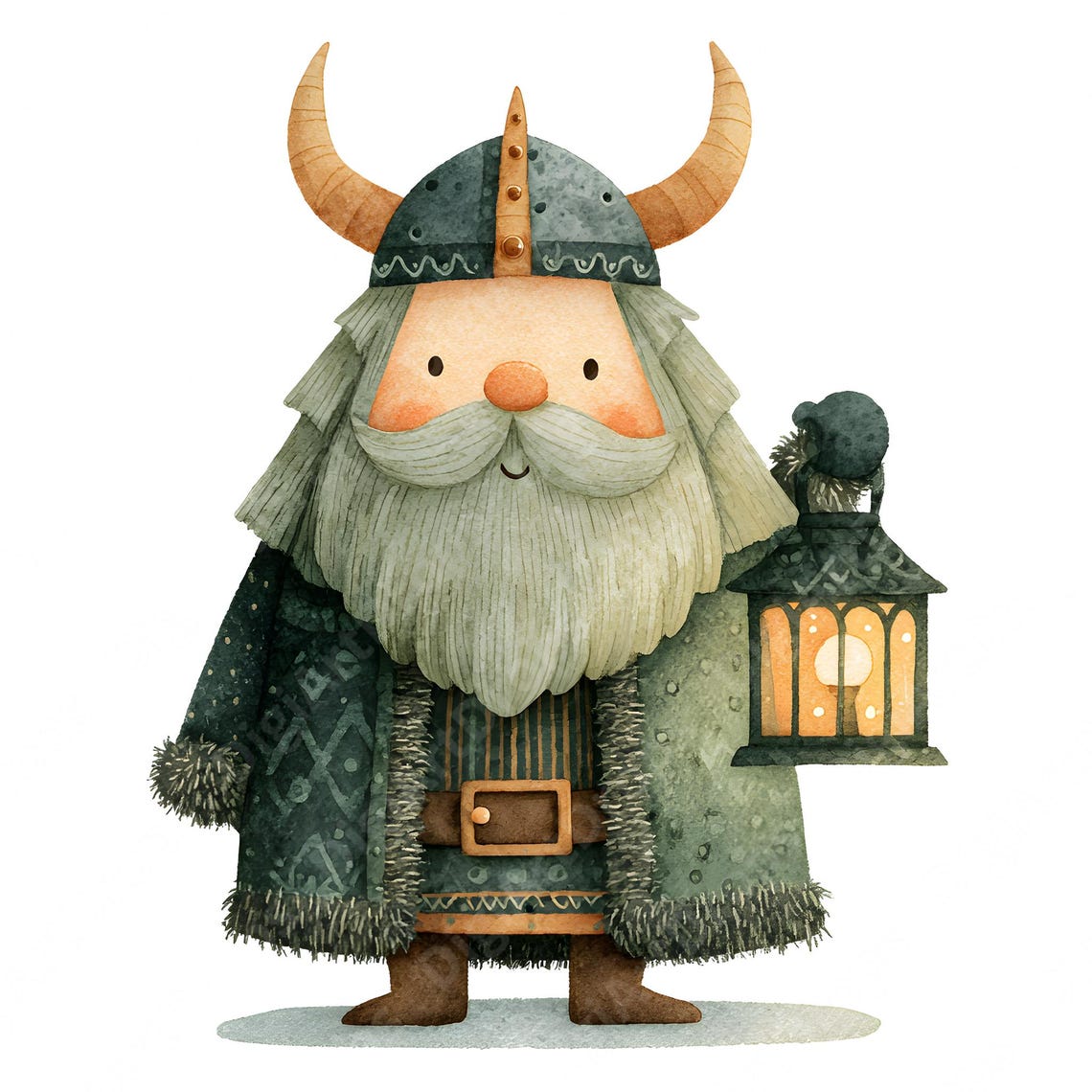 Watercolor Viking Santa Clipart: Nordic Christmas Lantern, Fur Cloak ...
