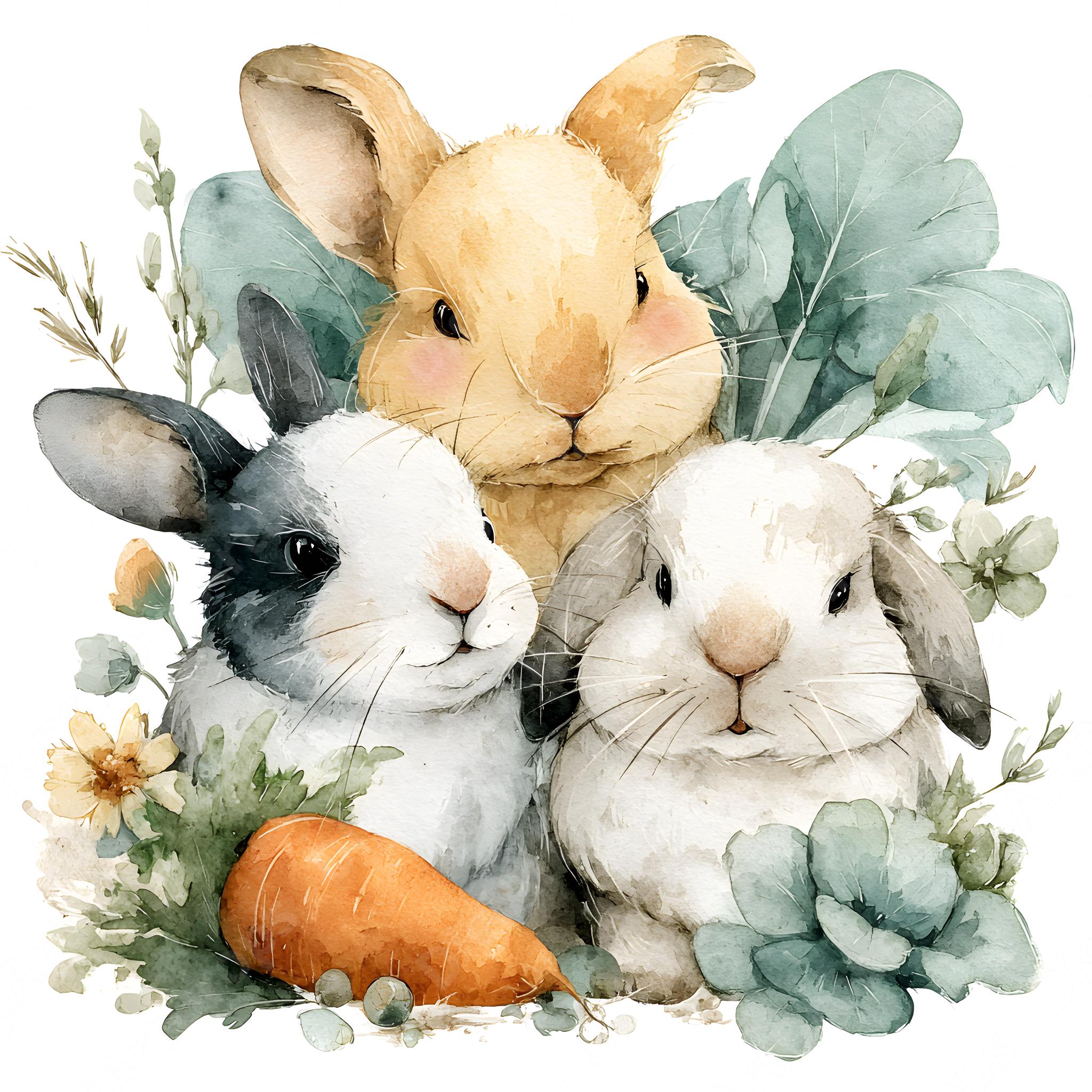 Watercolor Easter Bunny Clipart: Pastel Spring Ephemera (JPG Digital ...