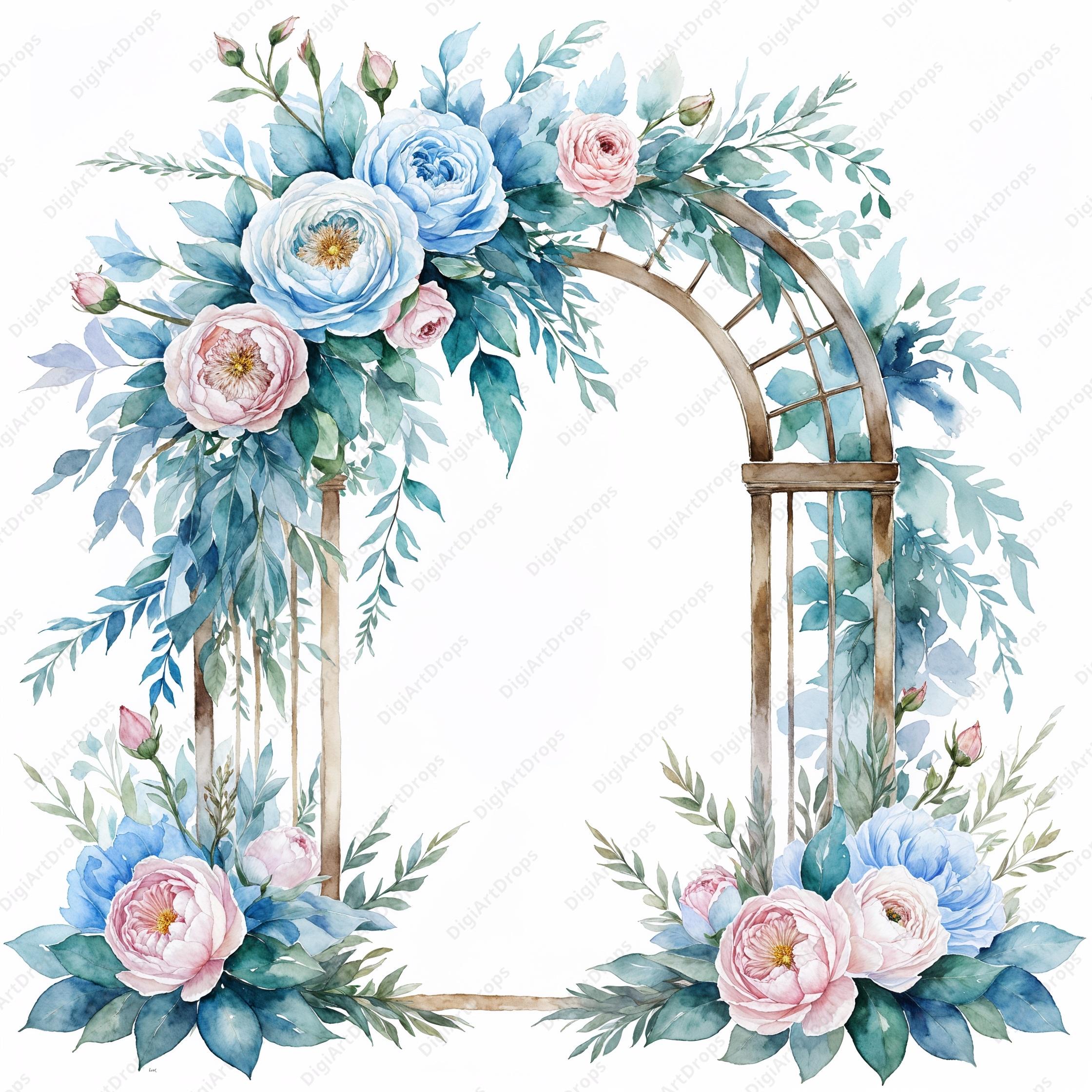 Digital Rustic Blue Floral Wedding Clipart JPG - Rustic Floral Arch ...