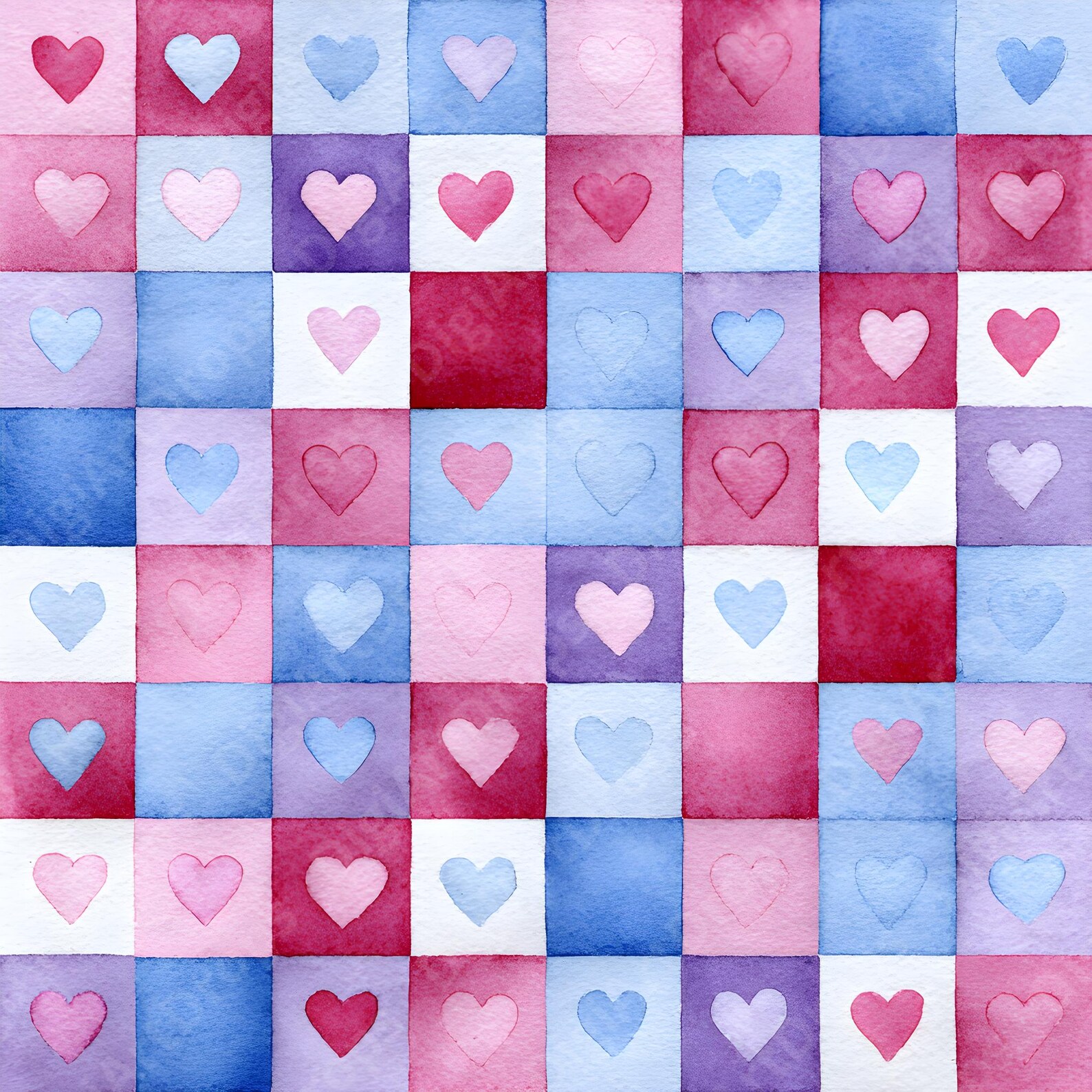 Valentine Checkerboard Scrapbook Paper: Watercolor Heart Pattern, Soft ...