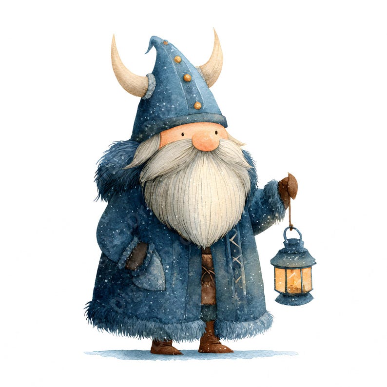 Watercolor Viking Santa Clipart: Nordic Christmas Lantern, Fur Cloak ...