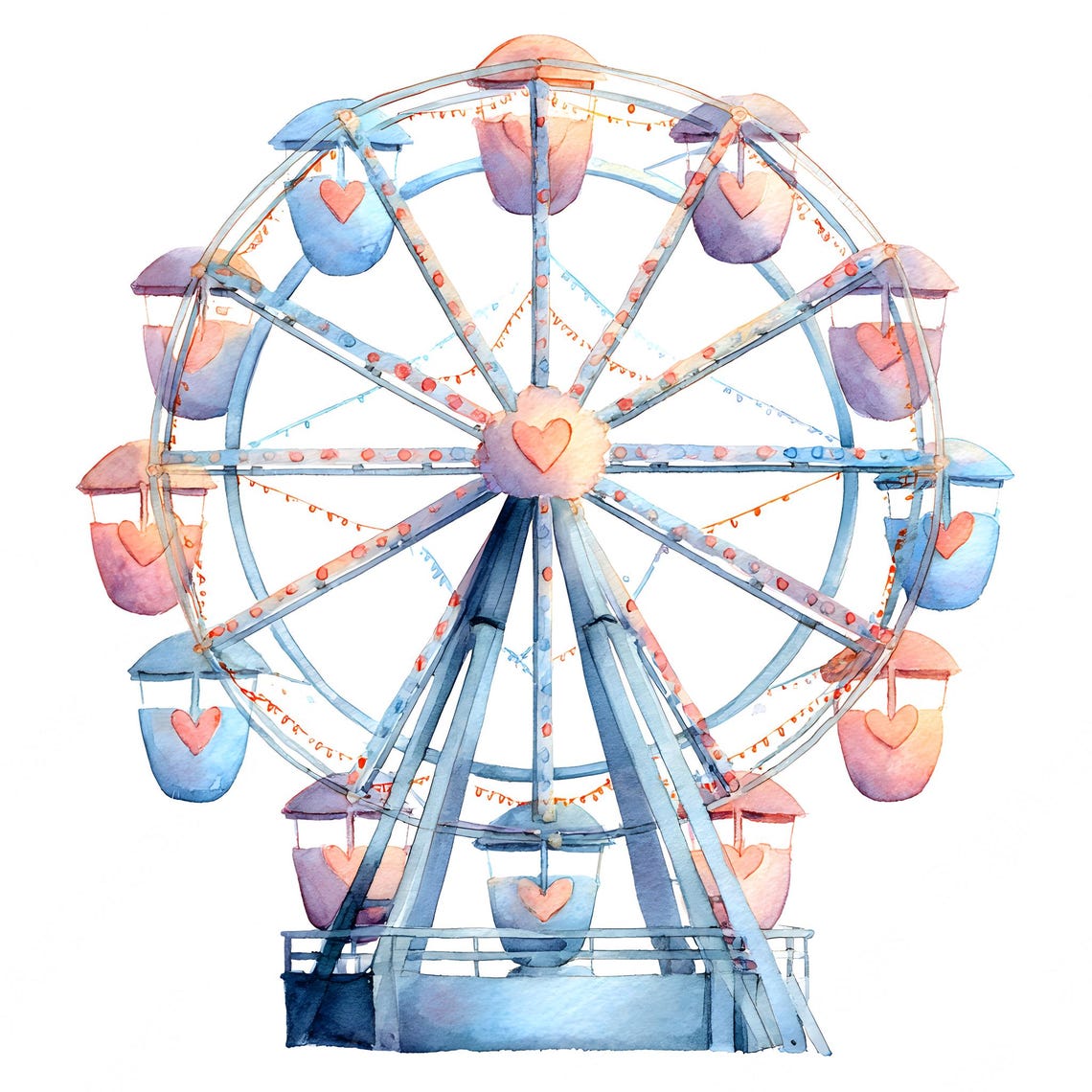 Ferris Wheel Clipart: Watercolor Pastel JPG, Junk Journal & Scrapbook ...
