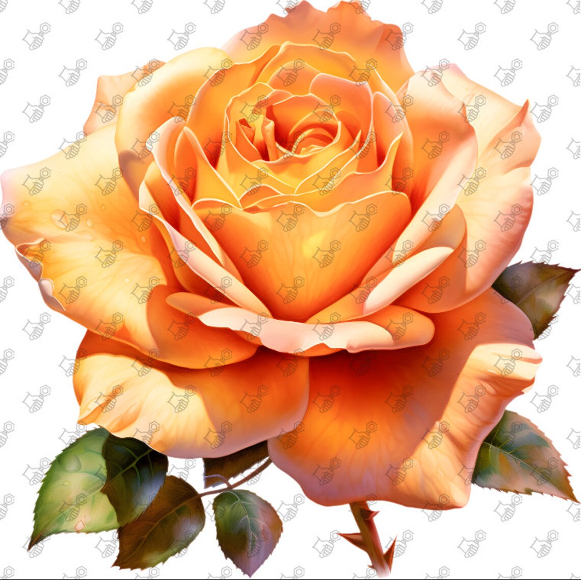 Watercolor Orange Roses Clipart: Commercial Use PNG Bundle (digital ...