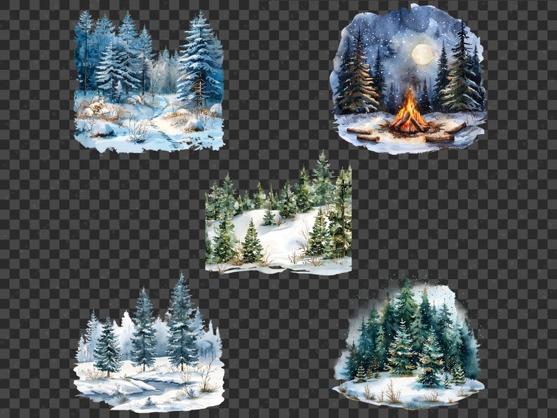Christmas Forest Clipart Bundle: Winter Holiday Graphics (digital ...