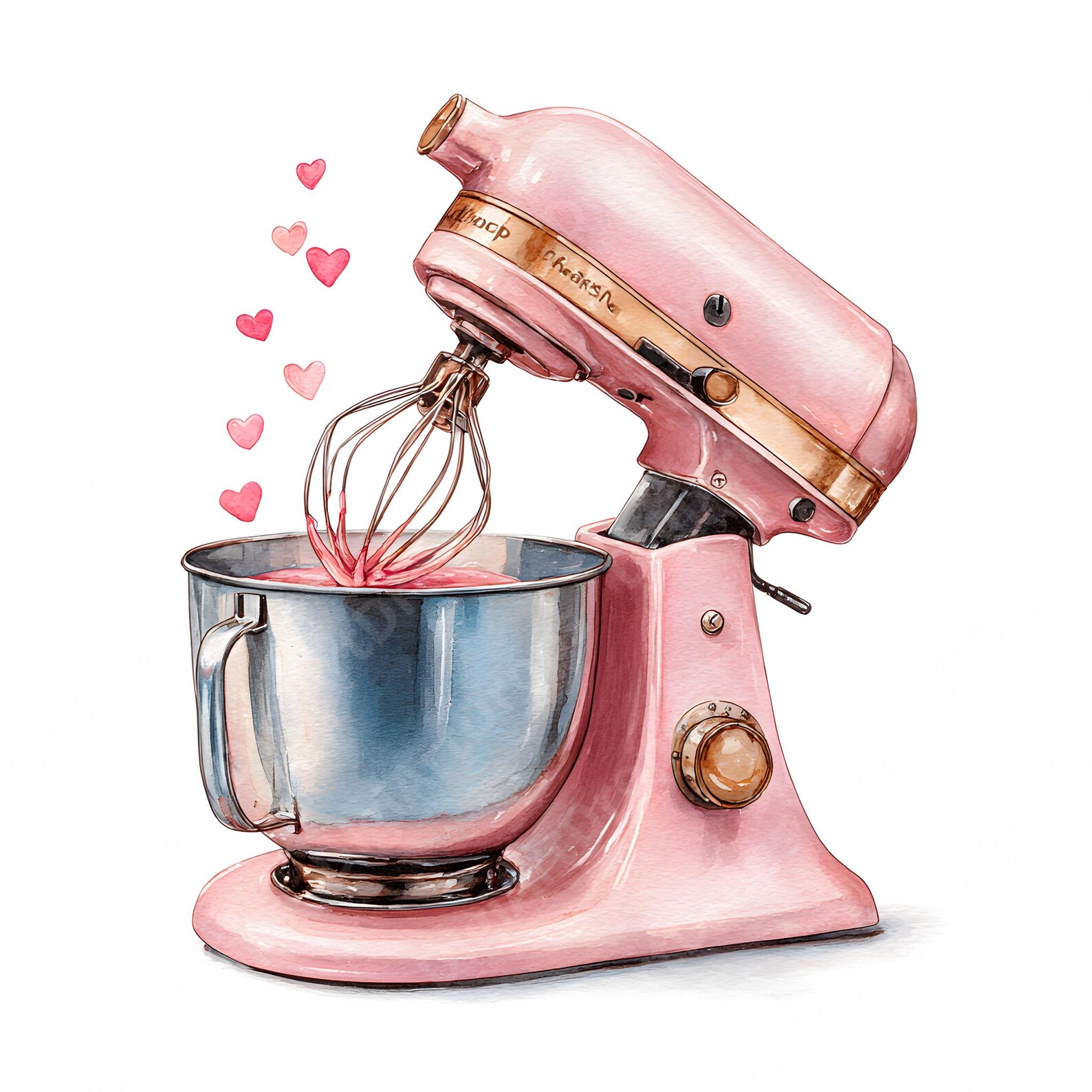 Rose Gold Stand Mixer Watercolor Clipart: JPG Valentine Bakery Graphic ...