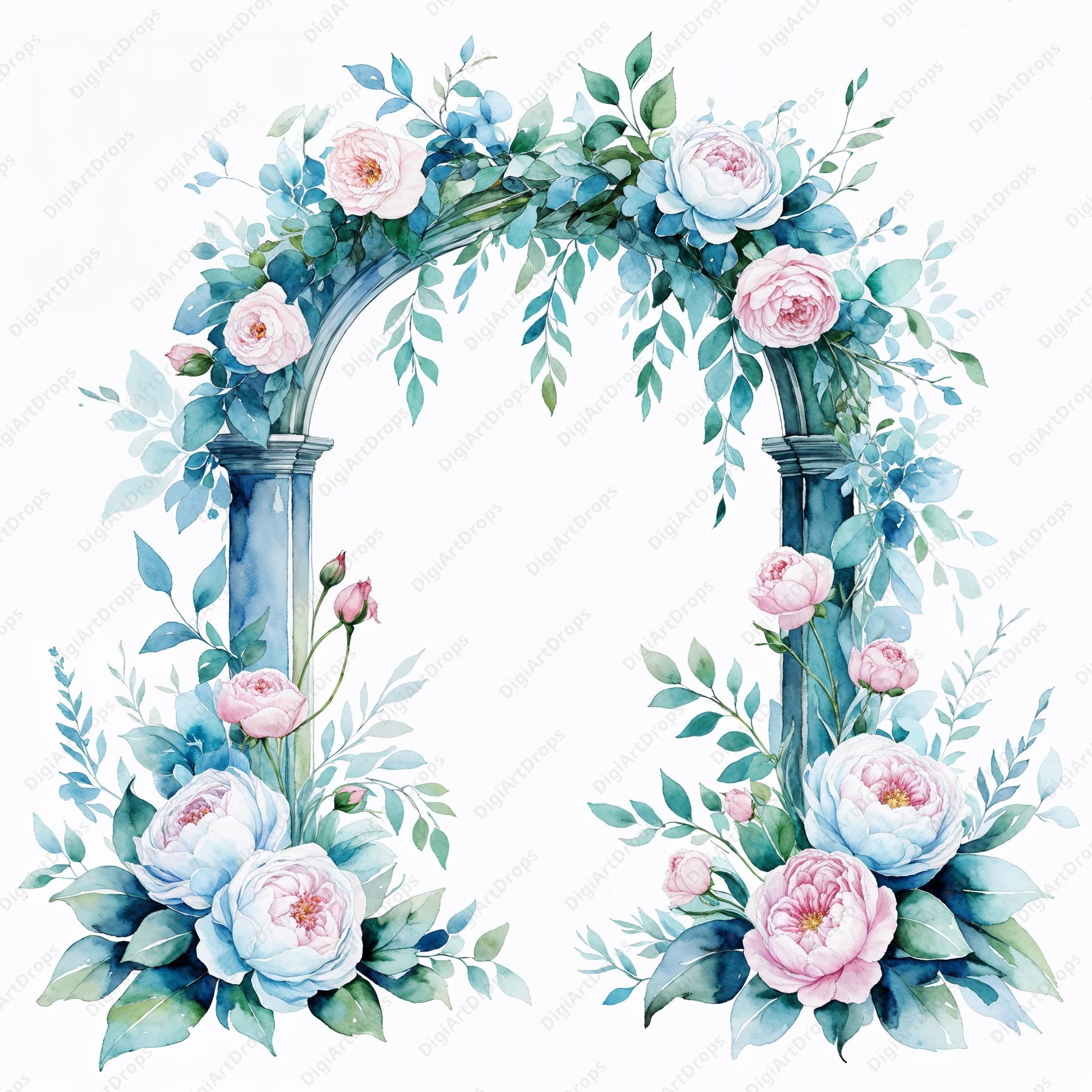 Digital Rustic Blue Floral Wedding Clipart JPG - Rustic Floral Arch ...
