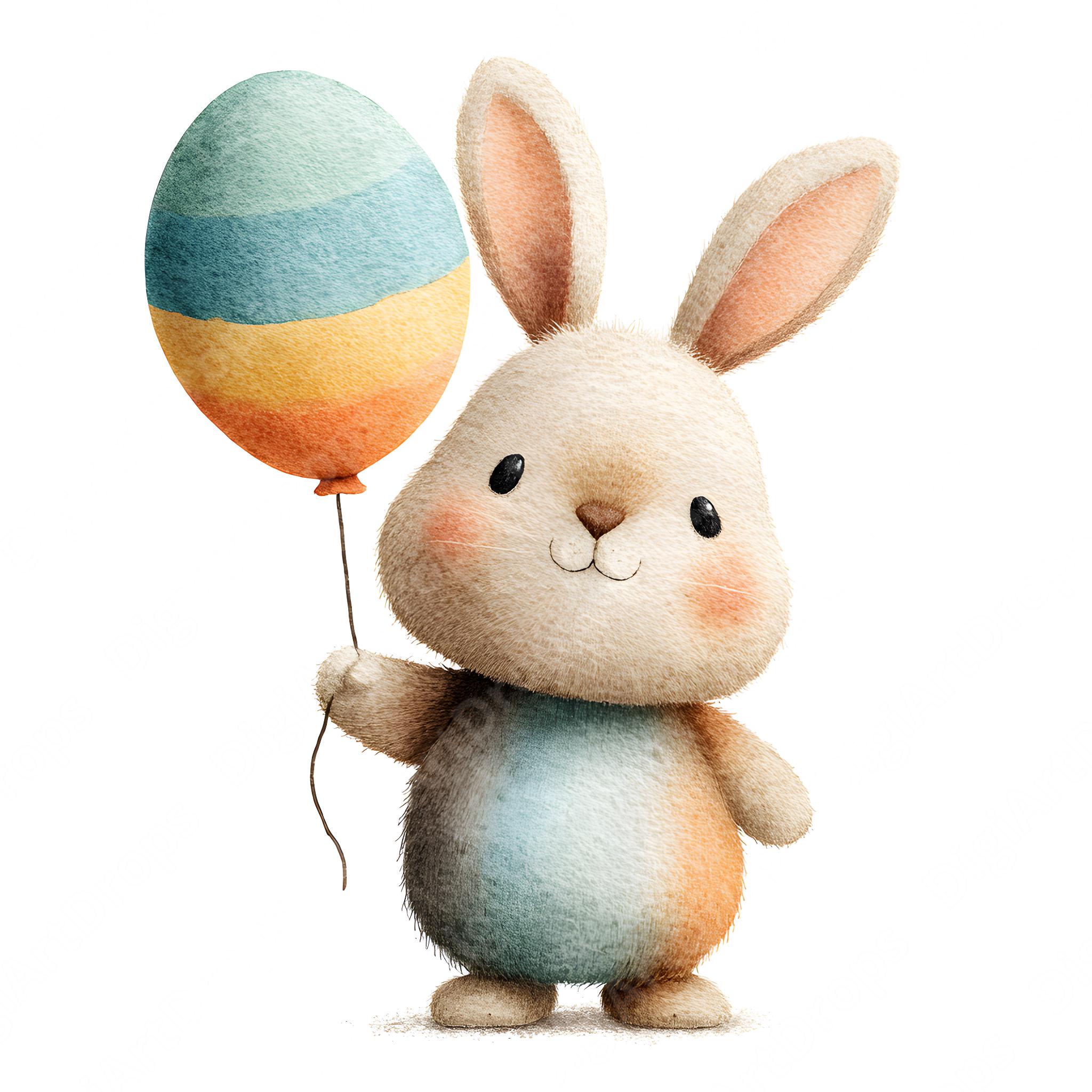 Easter Bunny Clipart, Pastel Watercolor Egg Balloon Art (digital ...