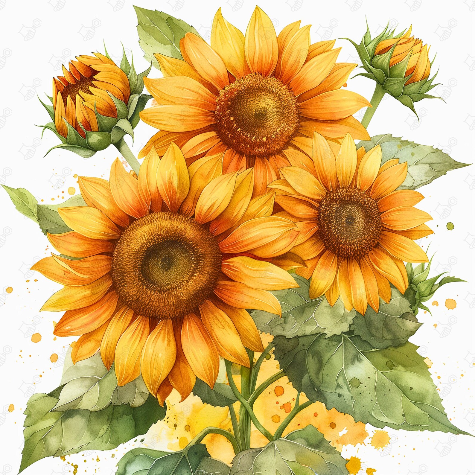 Sunflower Watercolor Clipart Bundle: Commercial Use Graphics (digital ...