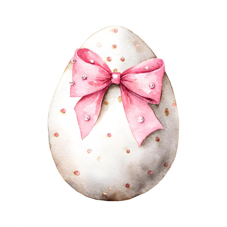 Coquette Easter Egg Clipart: Watercolor Pink Bow Icon (JPG Digital ...