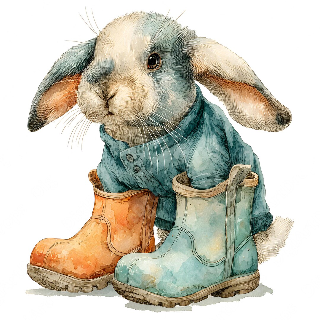 Cottagecore Bunny Ephemera: Pastel Watercolor, White Background Jpgs ...