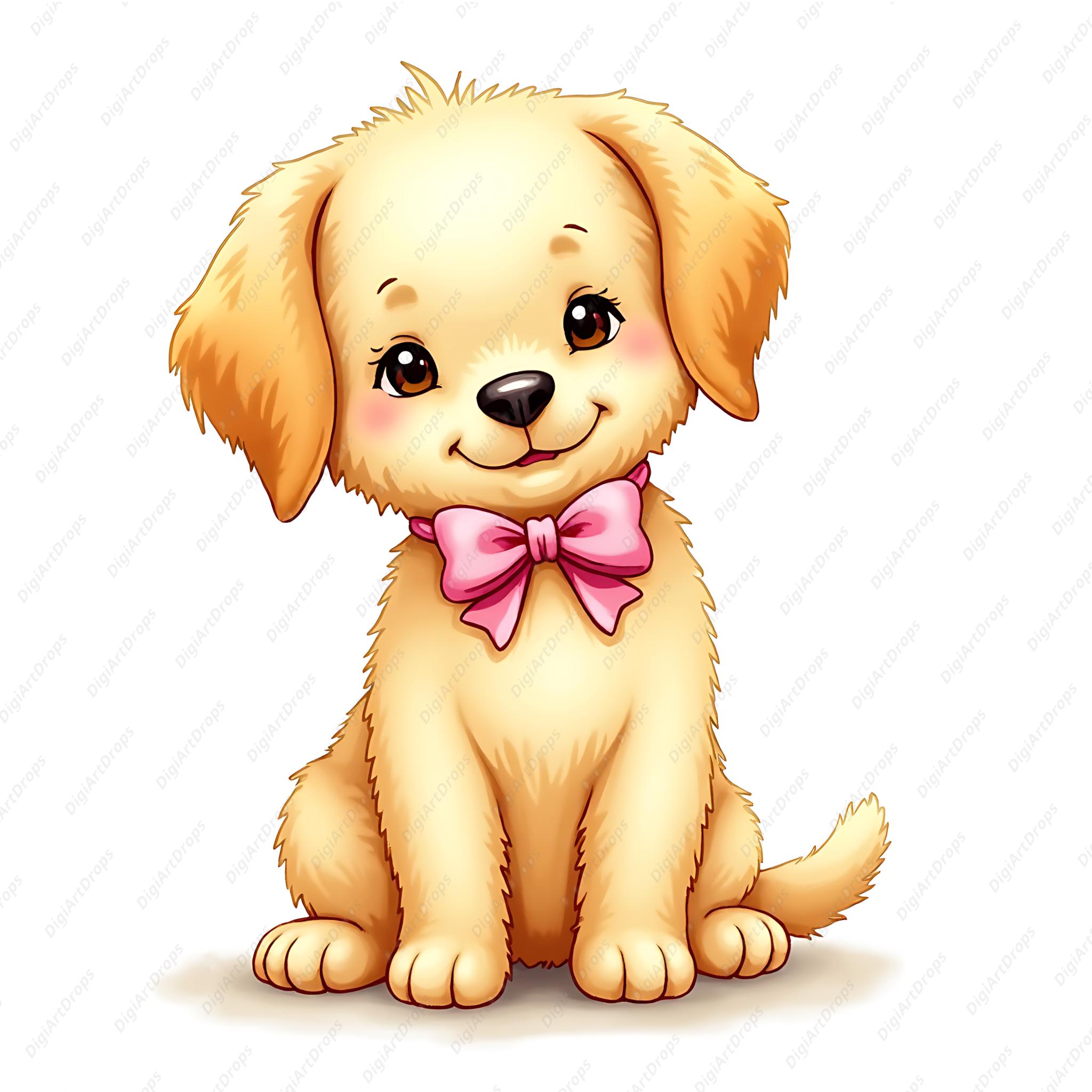 Yellow Labrador Clipart Jpgs, Cute Dog With Pink Bow, Puppy ...