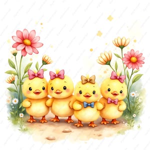 Watercolor Duckling Clipart, Kawaii Baby Ducks, Summer Party Art ...