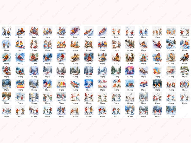 Winter Sports Clipart Bundle: Sledding, Snowball Fights (digital ...