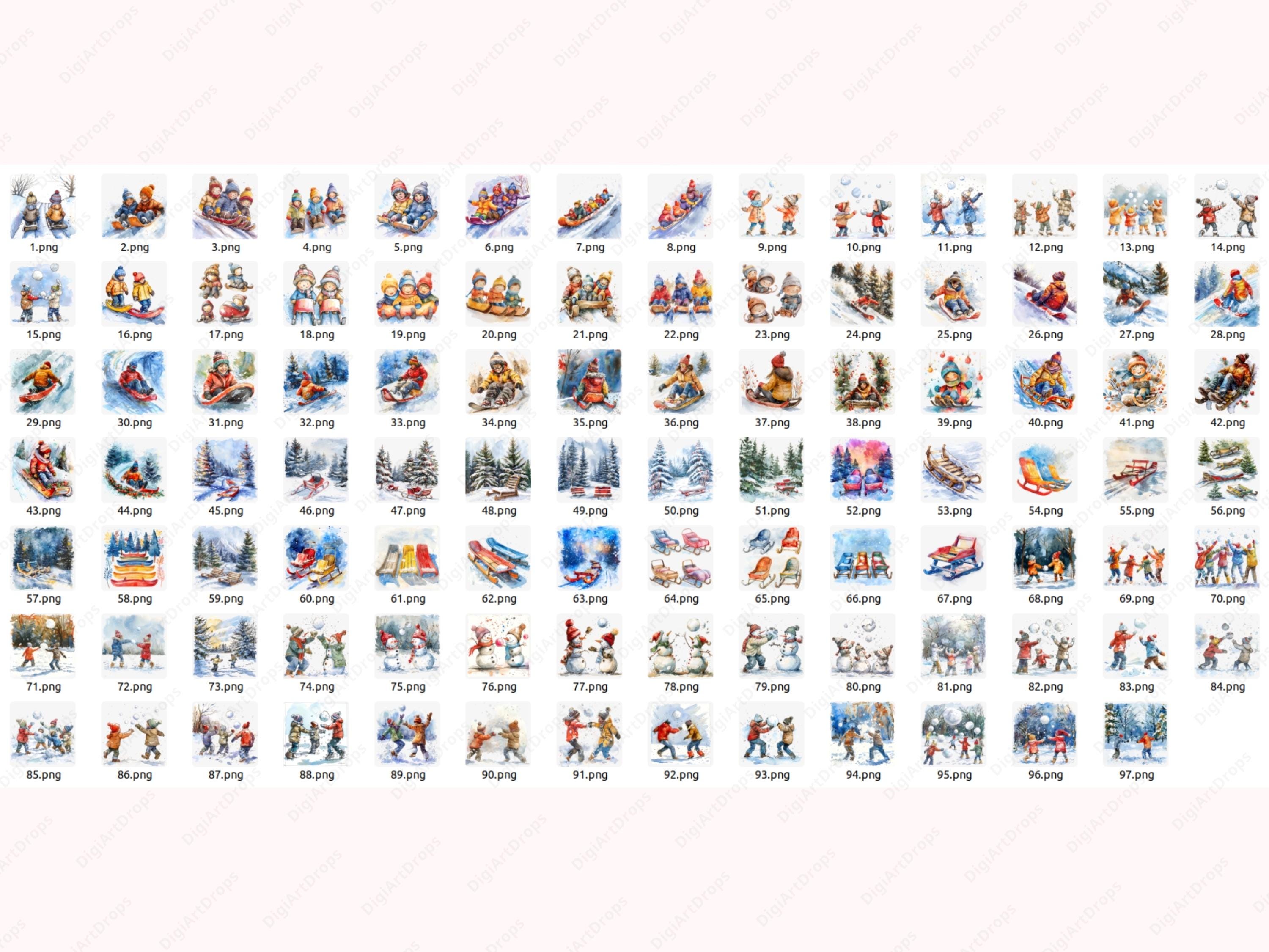 Snow Fun Clipart Bundle Winter Sports Sledding Snowball Fights ...