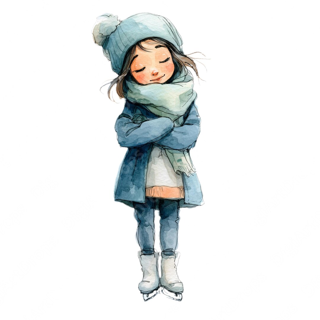 Ice Skater Clipart - Watercolor Winter Wonderland Girl, Pastel Skating ...