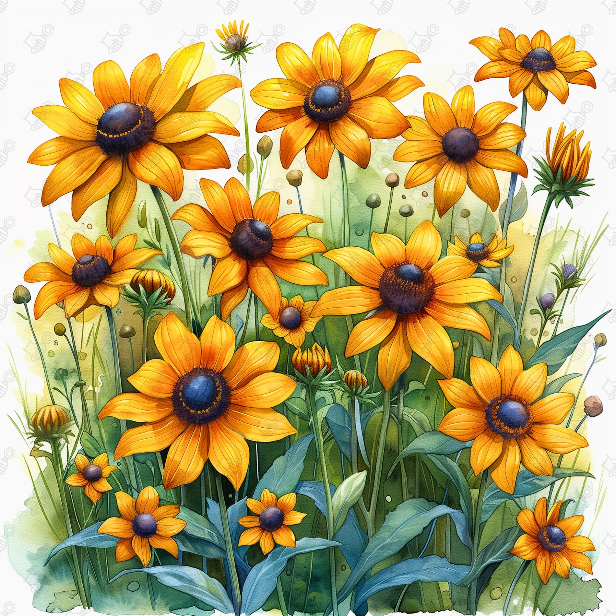 Black-eyed Susan Watercolor Clipart: Floral Invitation Graphics (JPG ...
