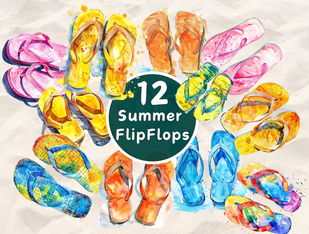 Summer Flip Flops Watercolor Clipart Bundle 12 PNG Digital Download ...