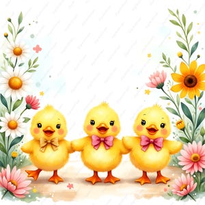 Watercolor Duckling Clipart, Kawaii Baby Ducks, Summer Party Art ...