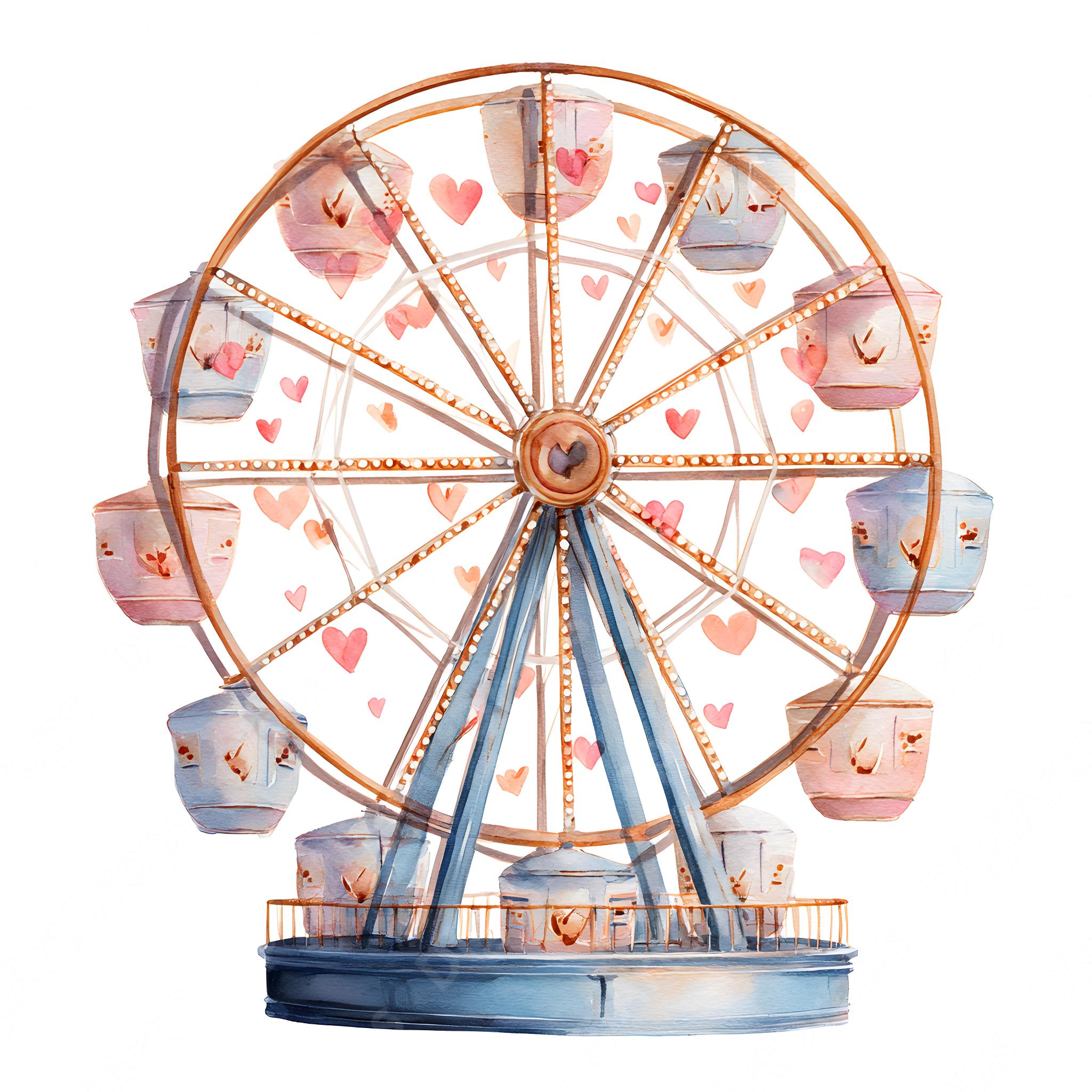 Ferris Wheel Clipart: Watercolor Pastel JPG, Junk Journal & Scrapbook ...