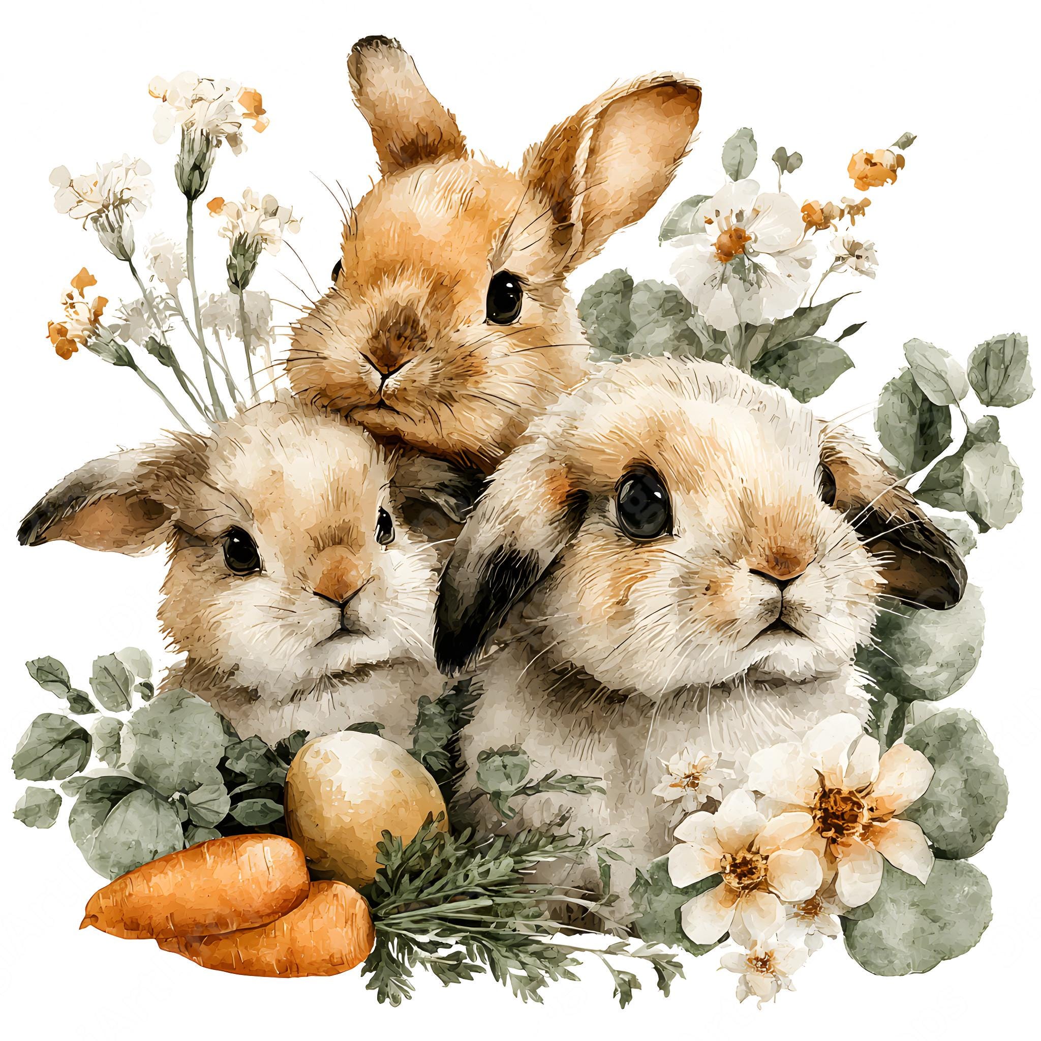 Watercolor Easter Bunny Clipart: Pastel Spring Ephemera (JPG Digital ...