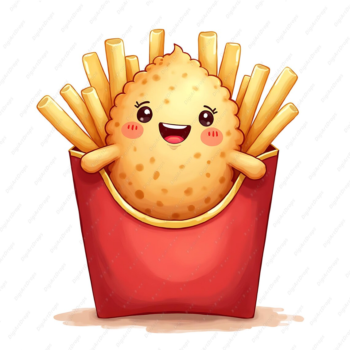 Cute Kawaii Clipart Bundle, Chicken Nugget & Fries, Watercolor Fast ...