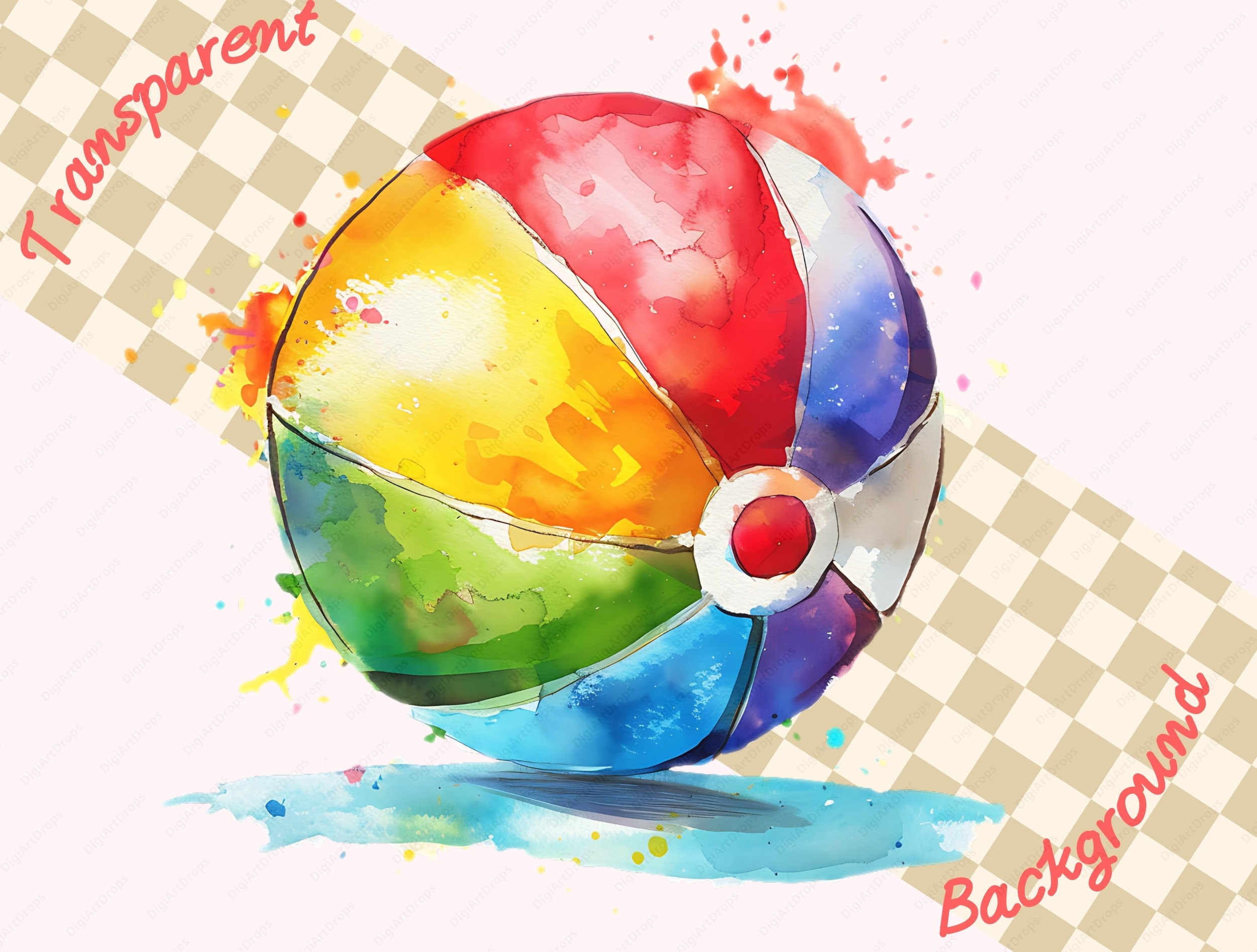 Watercolor Beach Balls Clipart Bundle: Summer PNG Graphics (digital ...