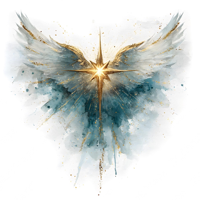Bethlehem Star Angel Wings Clipart – Gold Watercolor Christian ...