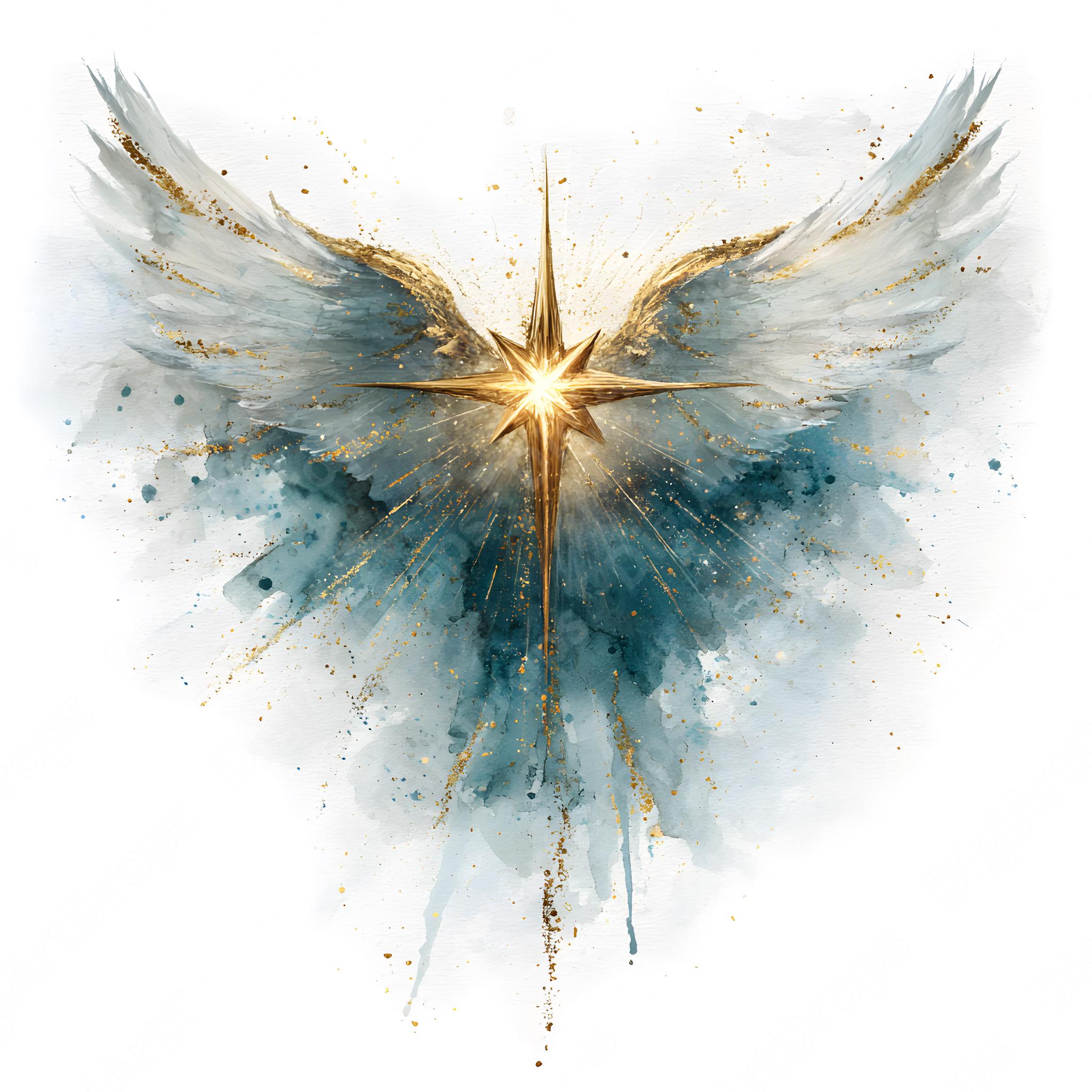 Bethlehem Star Angel Wings Clipart – Gold Watercolor Christian ...